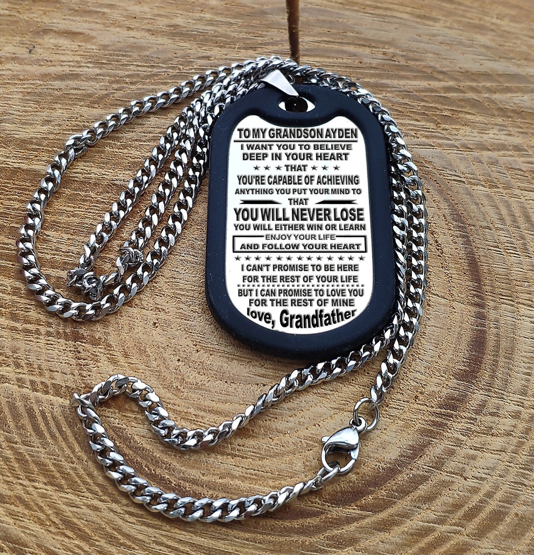 To My Grandson Army Dog Tag, Custom Grandson Name Necklace, Granddad ...