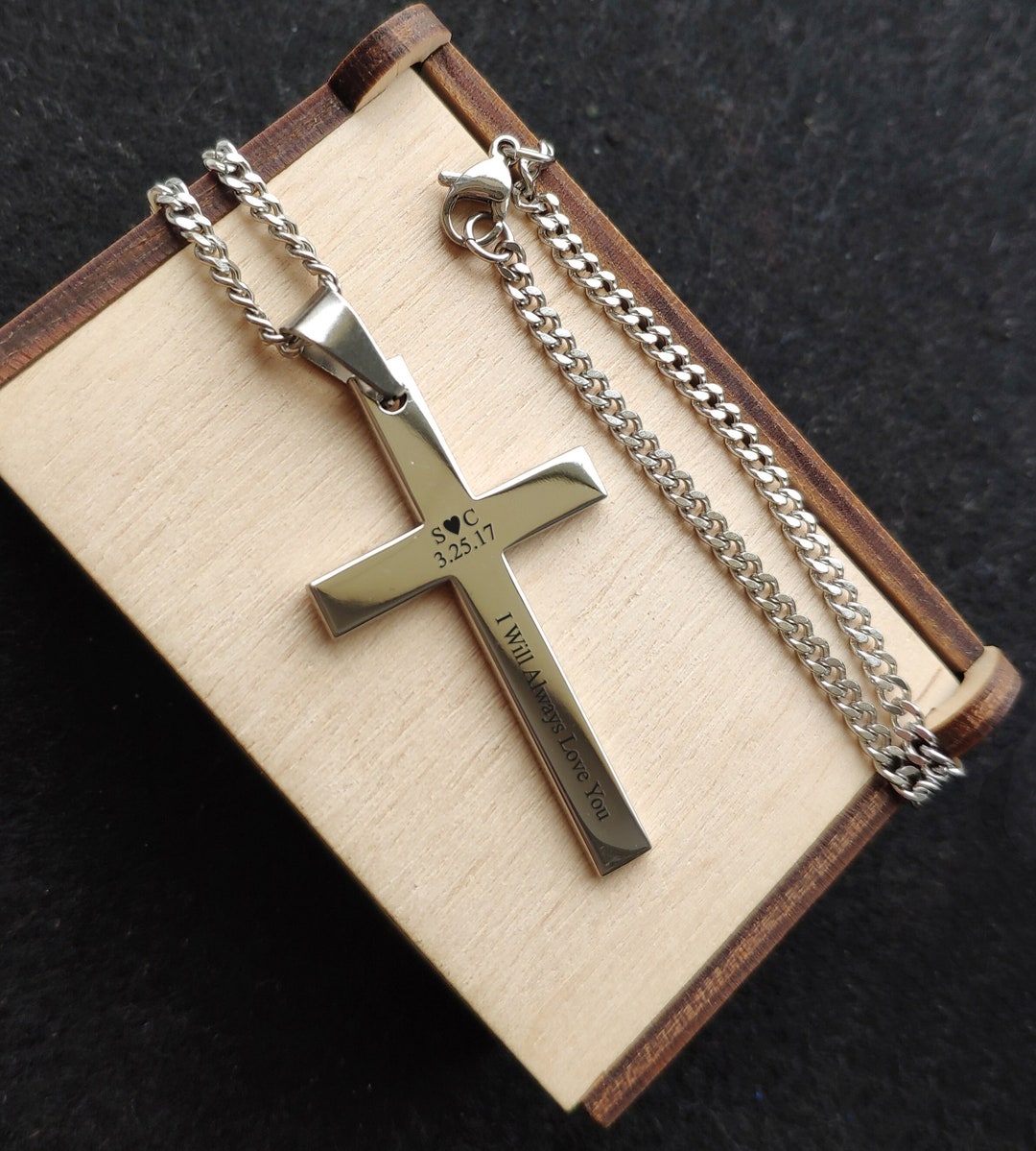 Mens Cross Personalized Christian Necklace Stainless Steel Custom Mens ...