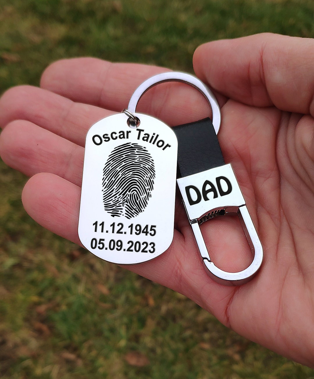 Memorial Keychain, Memory of Father, Fingerprint Man Gift, Custom Print ...