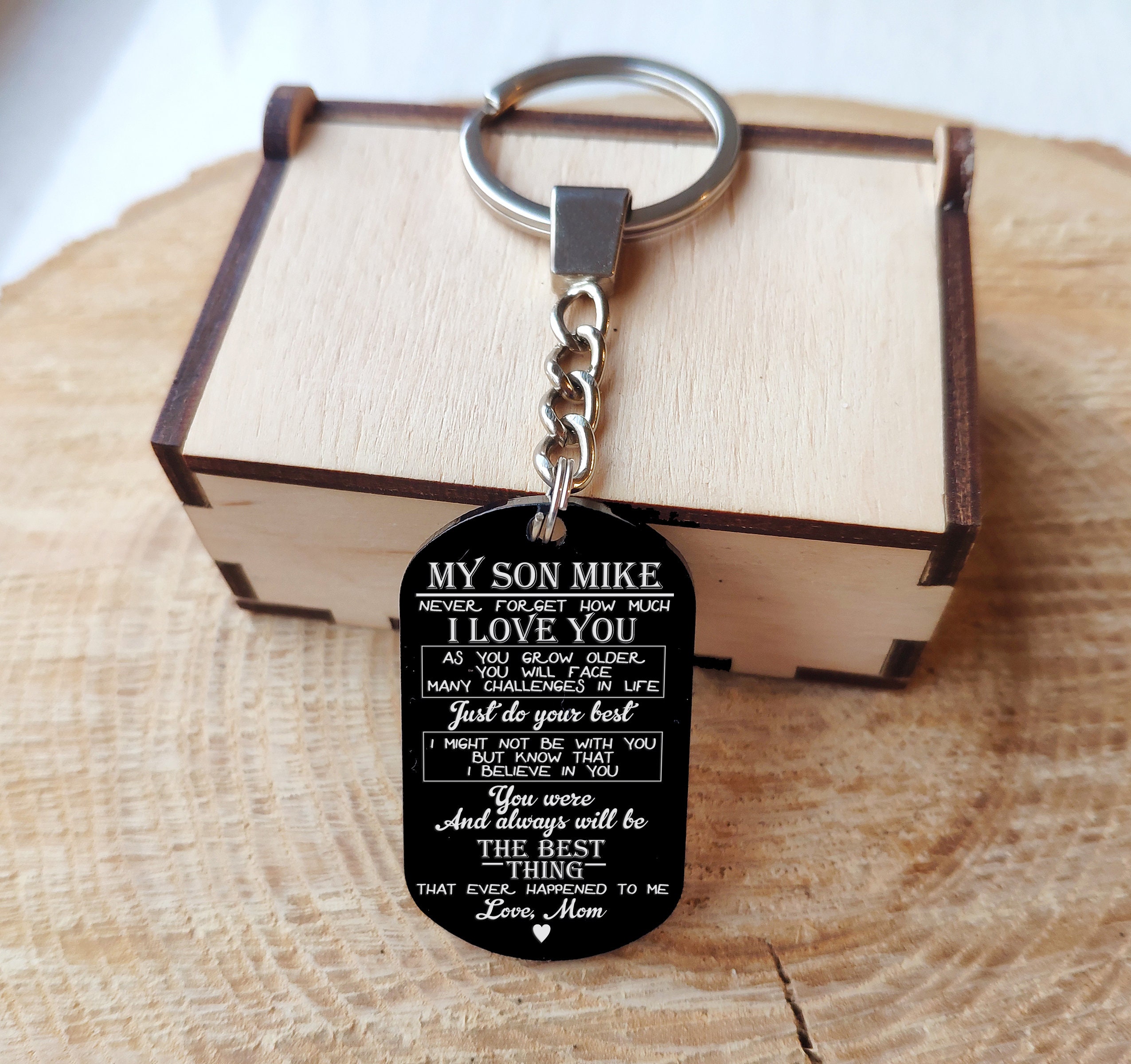 Men's Keychain, to My Son Mom Gift, Custom Engrave Son Keychain Name ...