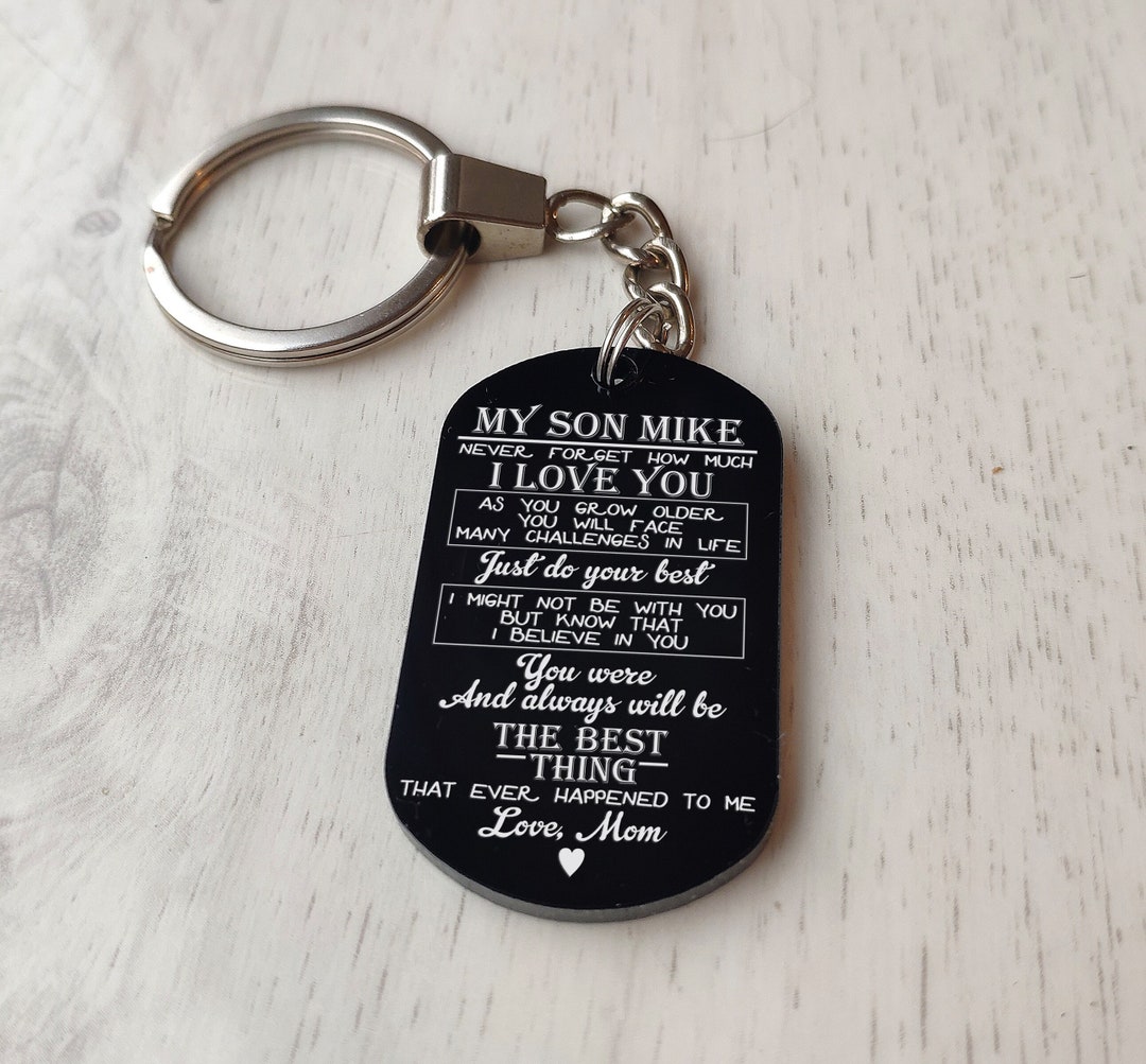 Men's Keychain, to My Son Mom Gift, Custom Engrave Son Keychain Name ...
