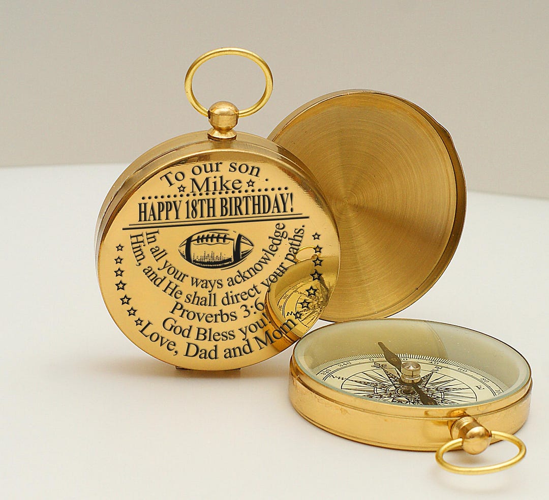 To My Son 18th Birthday Gift, Proverbs 3:6 Custom Mens Compass ...