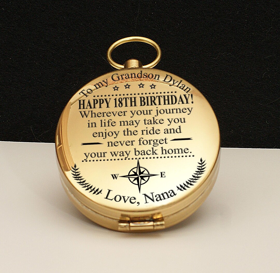 My Grandson 18th Birthday, Custom Mens Birthday Compass, Personalized ...