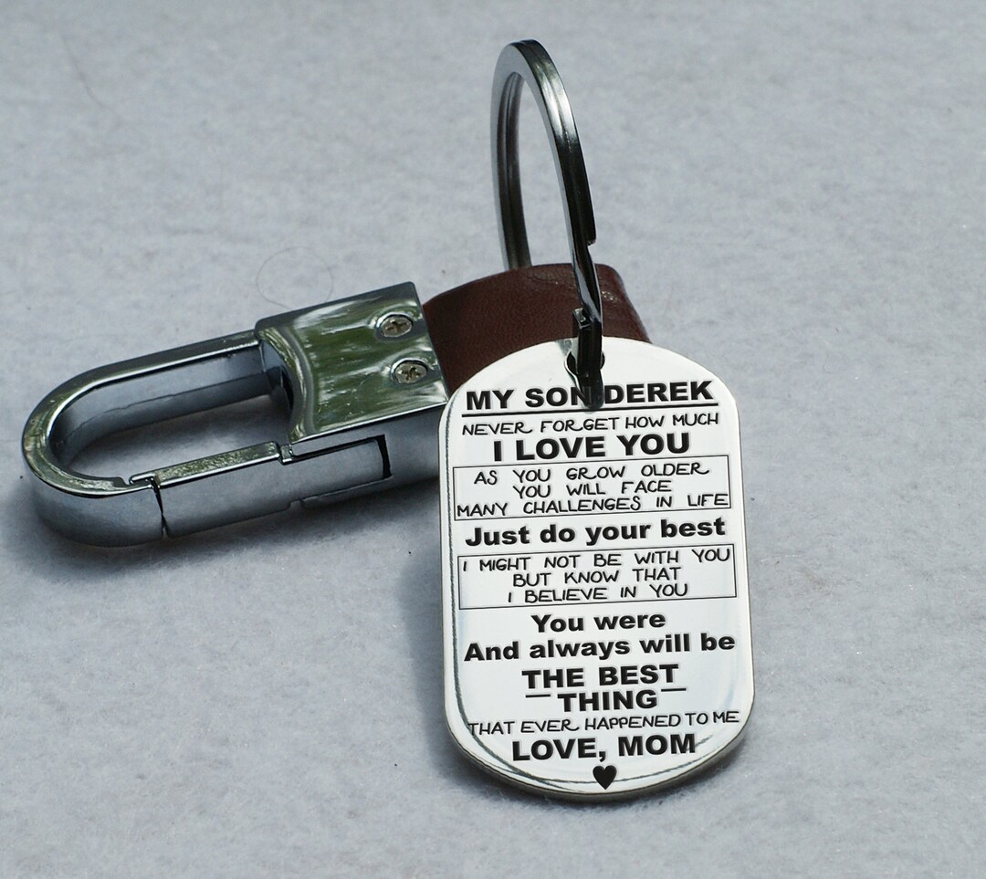 Mens Keychain Personalized Name Son Key Fob Carabiner Engraved Keyring ...