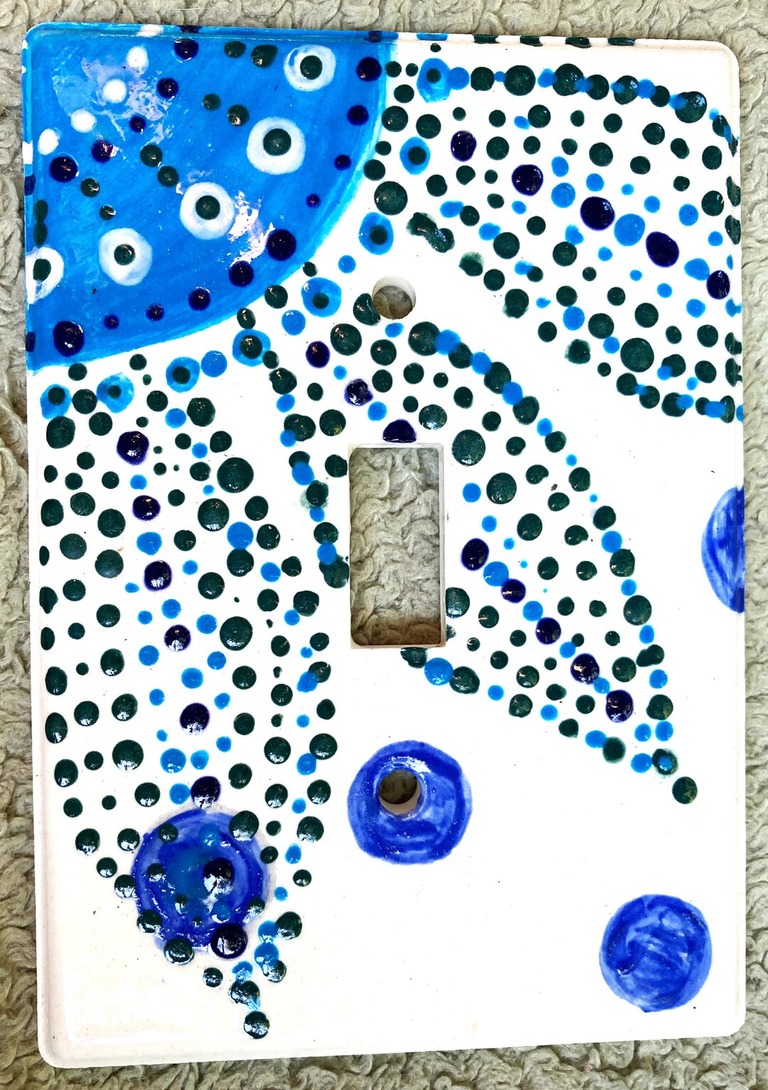 Ceramic Single Lightswitch Cover, Blue Dot Flower Lightswitch Plate ...