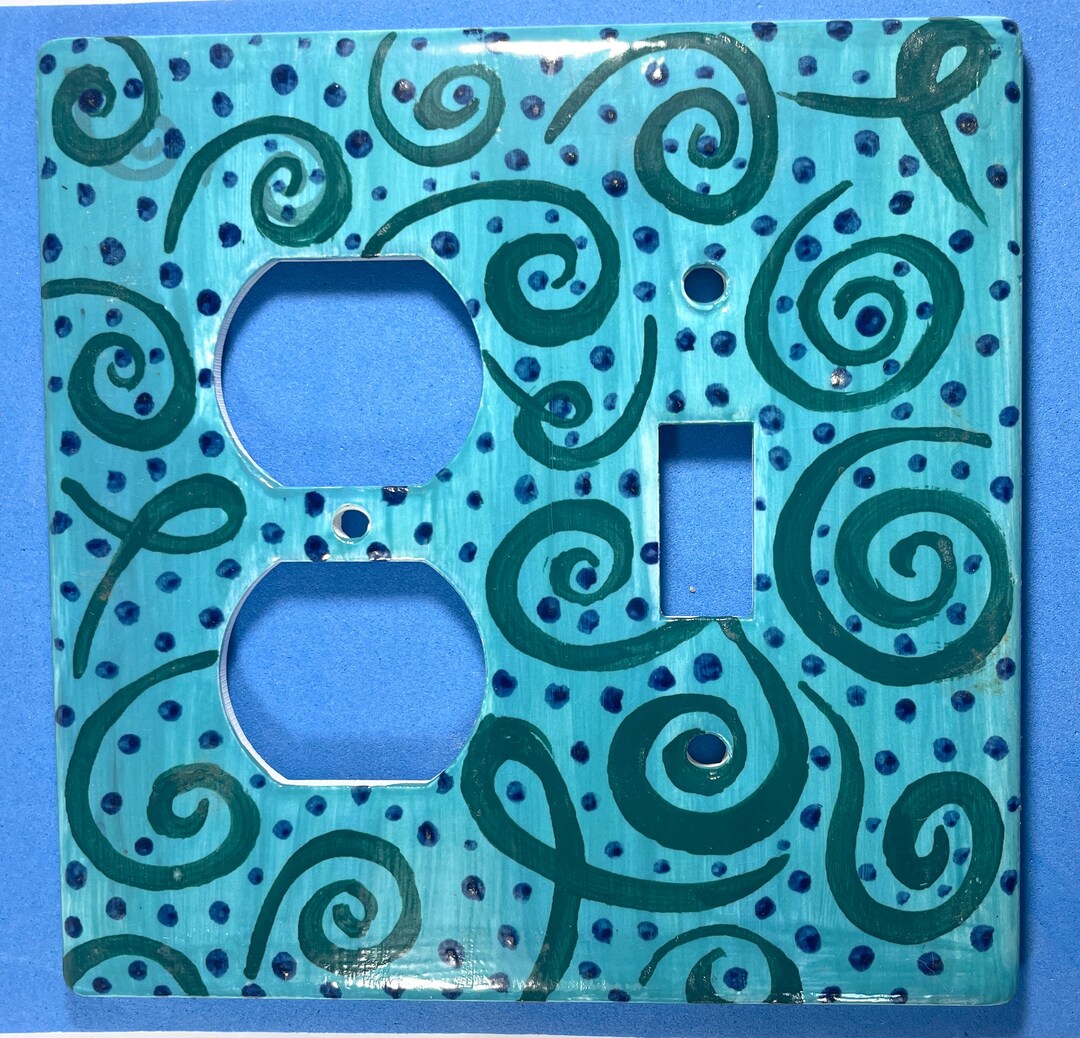 Ceramic Teal Outlet Light Switch Cover With Swirls, Plug Switch Plate ...