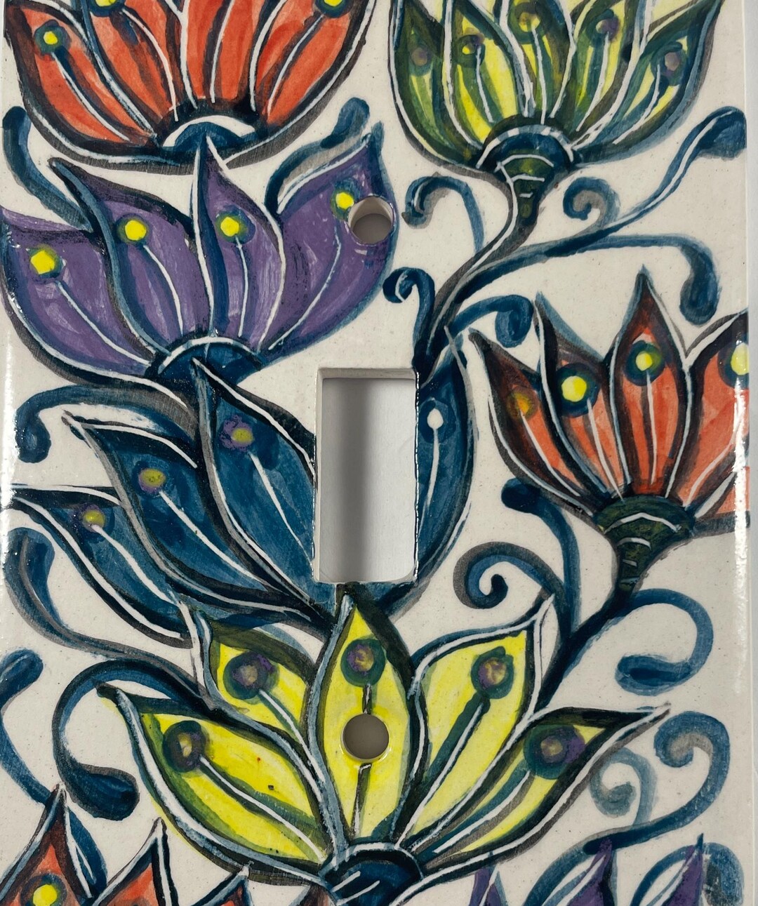 Floral Ceramic Light Switch Plate Cover, Hand Painted Multicolored ...