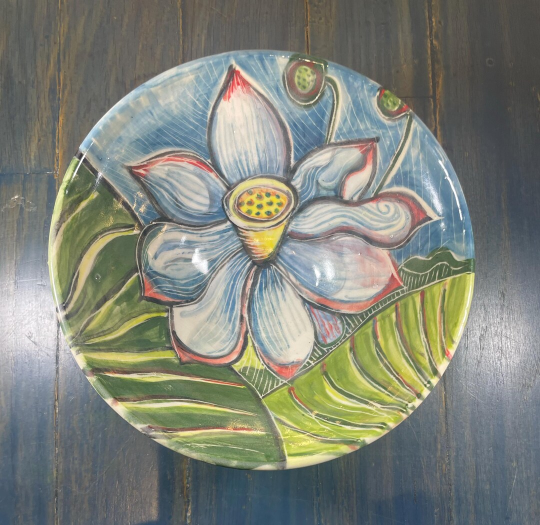 Ceramic Bowl, Lotus Flower Painting, Hand Painted Ceramics, Beautiful ...