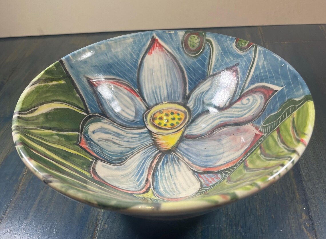 Ceramic Bowl, Lotus Flower Painting, Hand Painted Ceramics, Beautiful ...