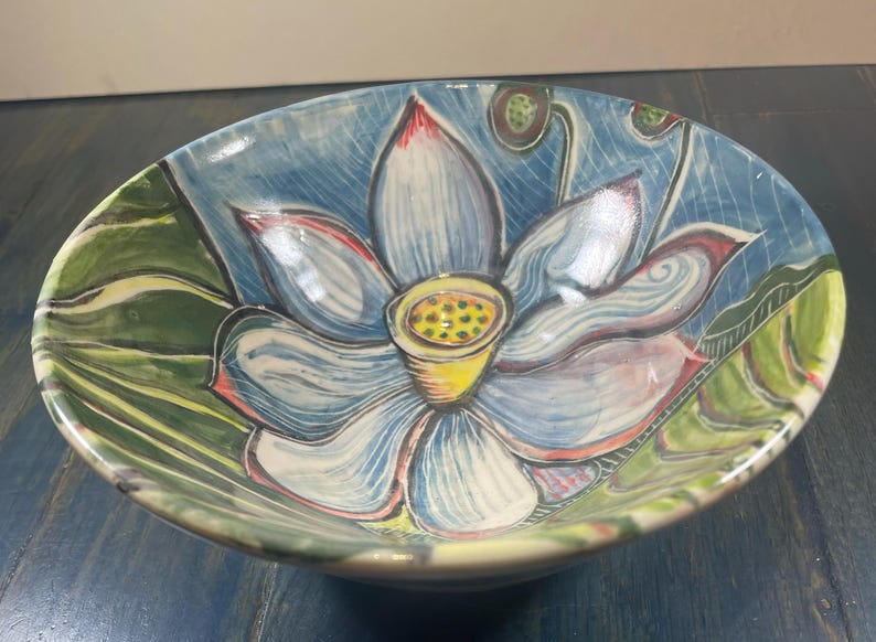 Ceramic Bowl, Lotus Flower Painting, Hand Painted Ceramics, Beautiful ...