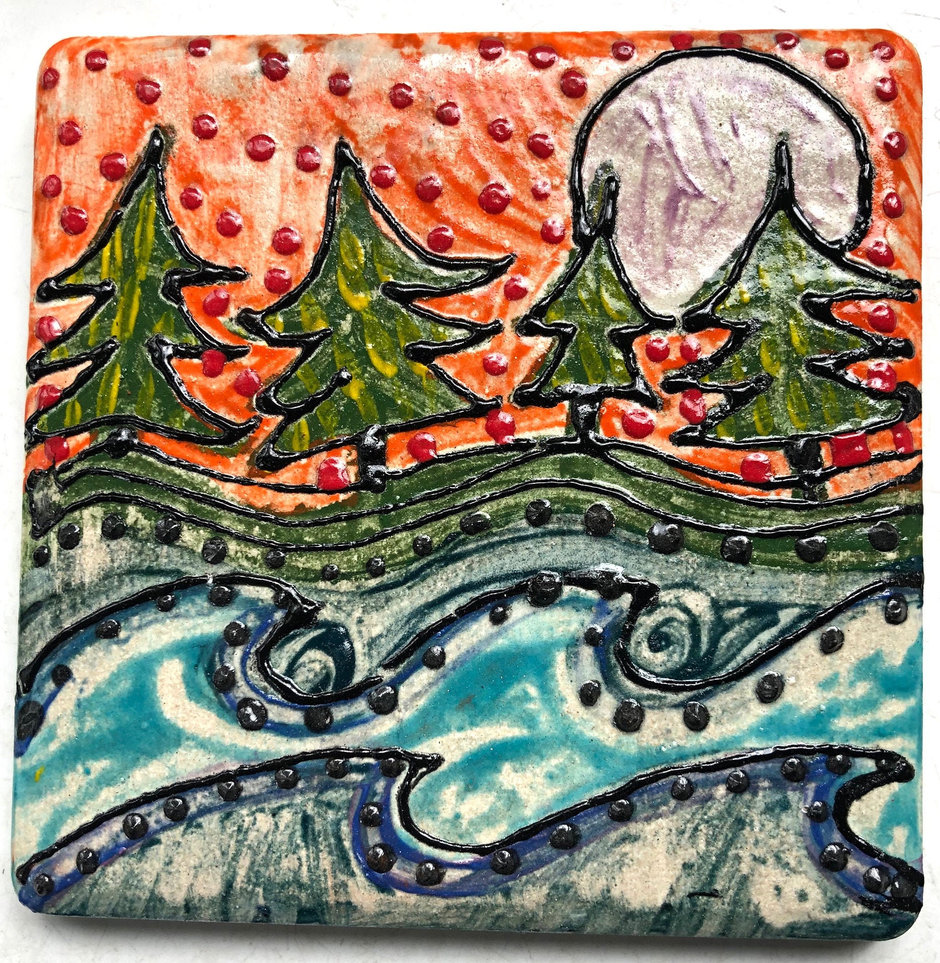 Ceramic Tiles With Evergreen Trees - Etsy