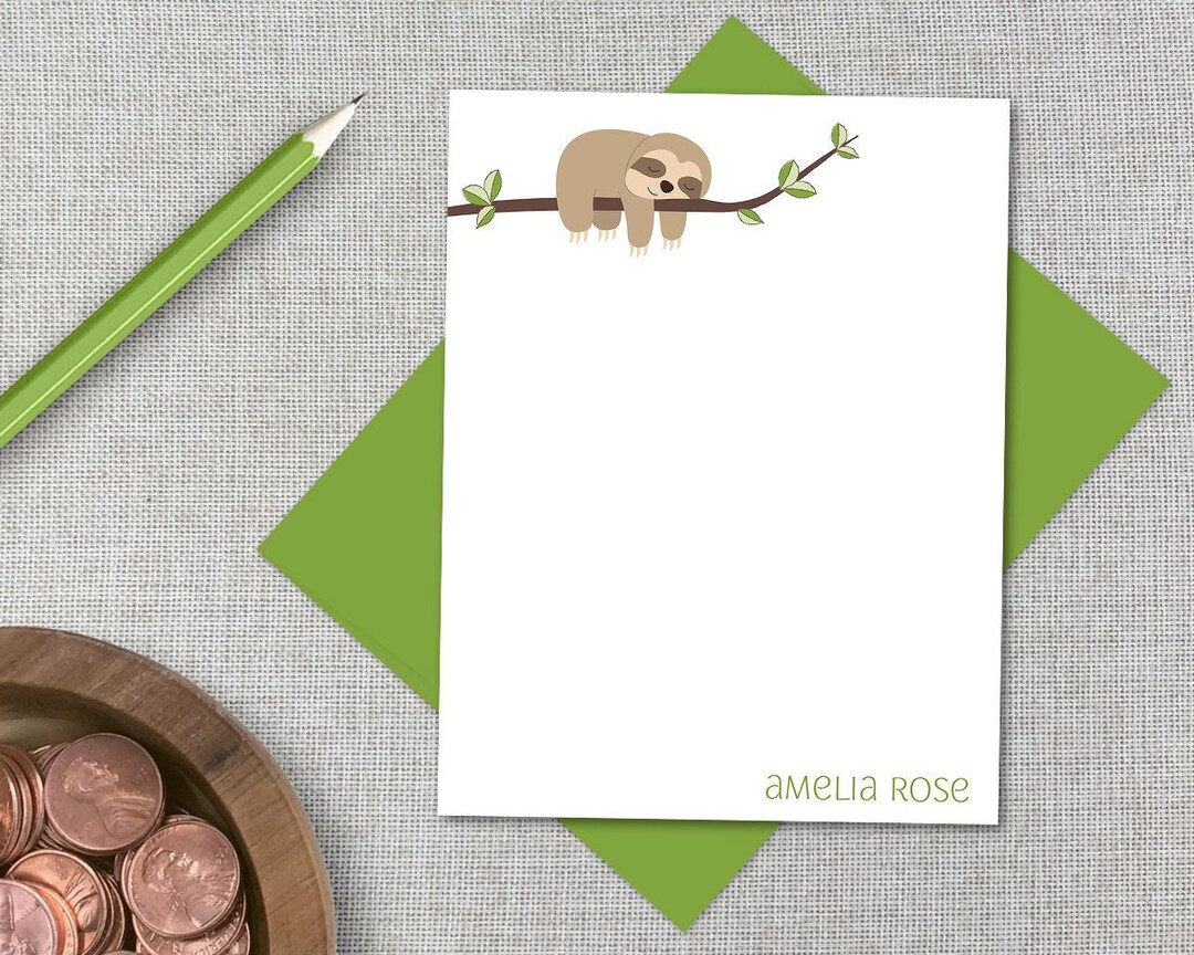 Personalized Stationery / Personalized Sloth Stationary Set / Custom ...