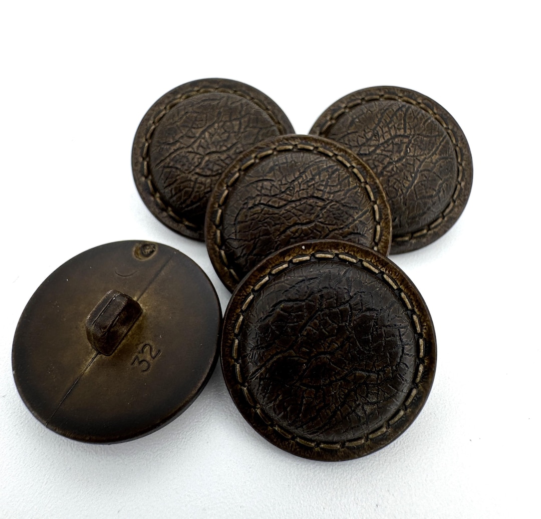 Brown Faux Leather Coat Buttons: Italian Dome Top Polyester, Stitched ...