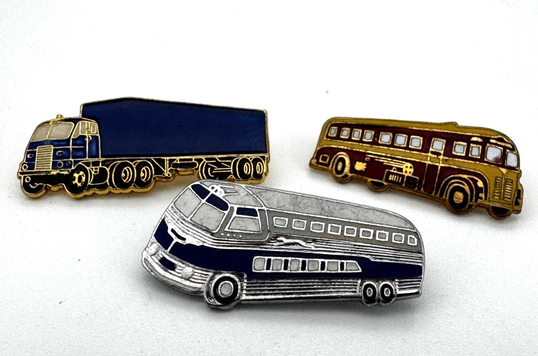 Vintage Hookfast Metal Vehicle Pin Badges: USA Lorry & Greyhound Bus - Etsy