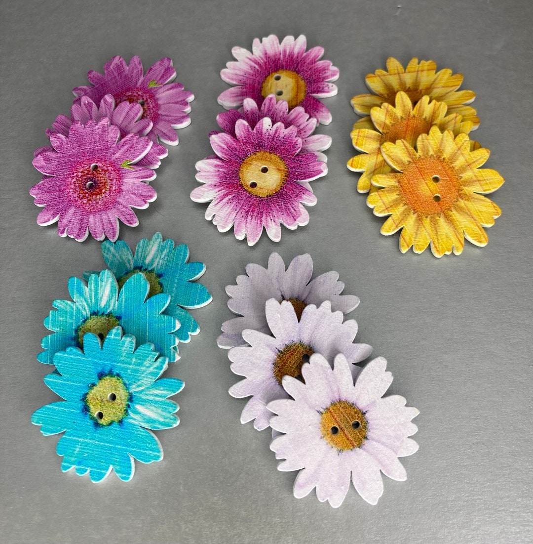 35mm Wooden Flower Buttons Great for Craft Projects 10, 15 or 20 - Etsy