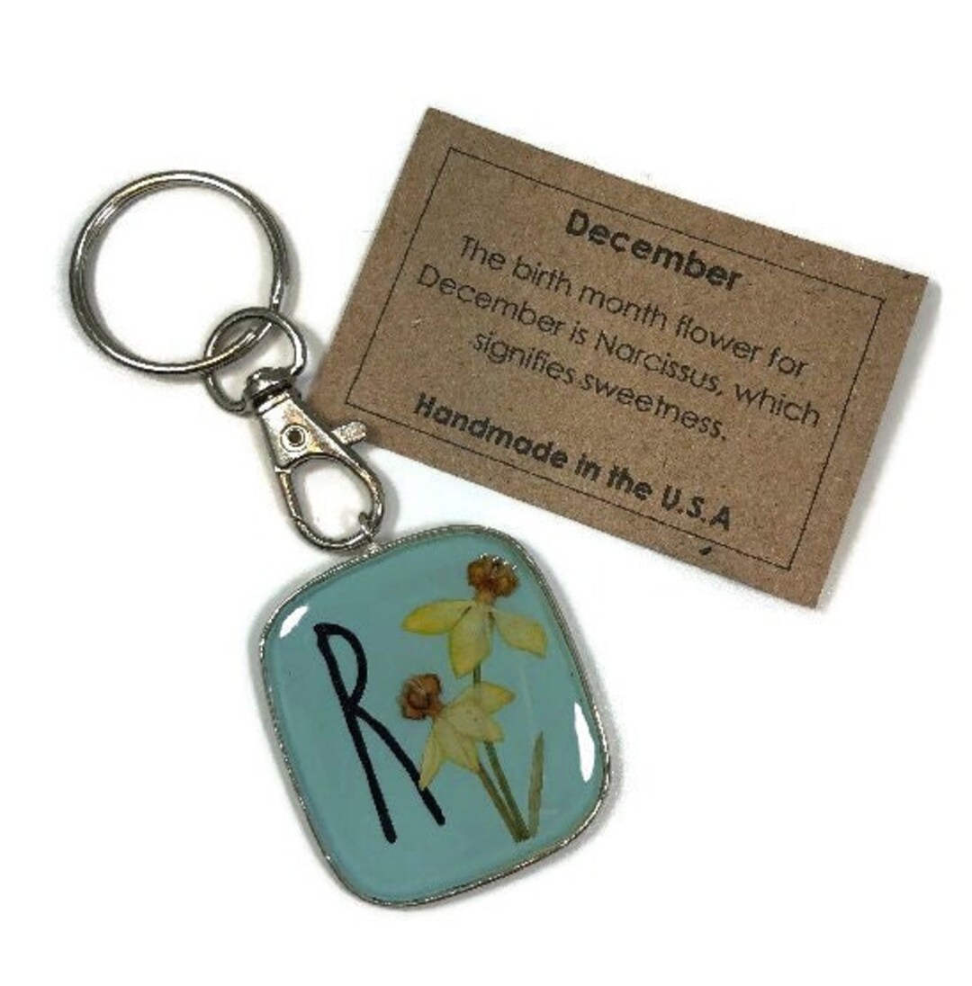 Monogram Birth Month Flower Keychains Personalized Gift Pressed Flower ...