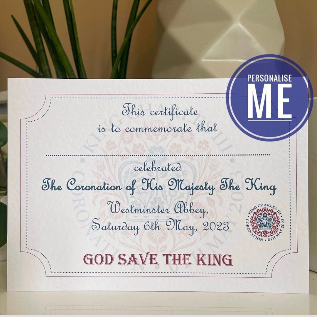 King Charles III CORONATION DAY Certificate personalised - Etsy UK