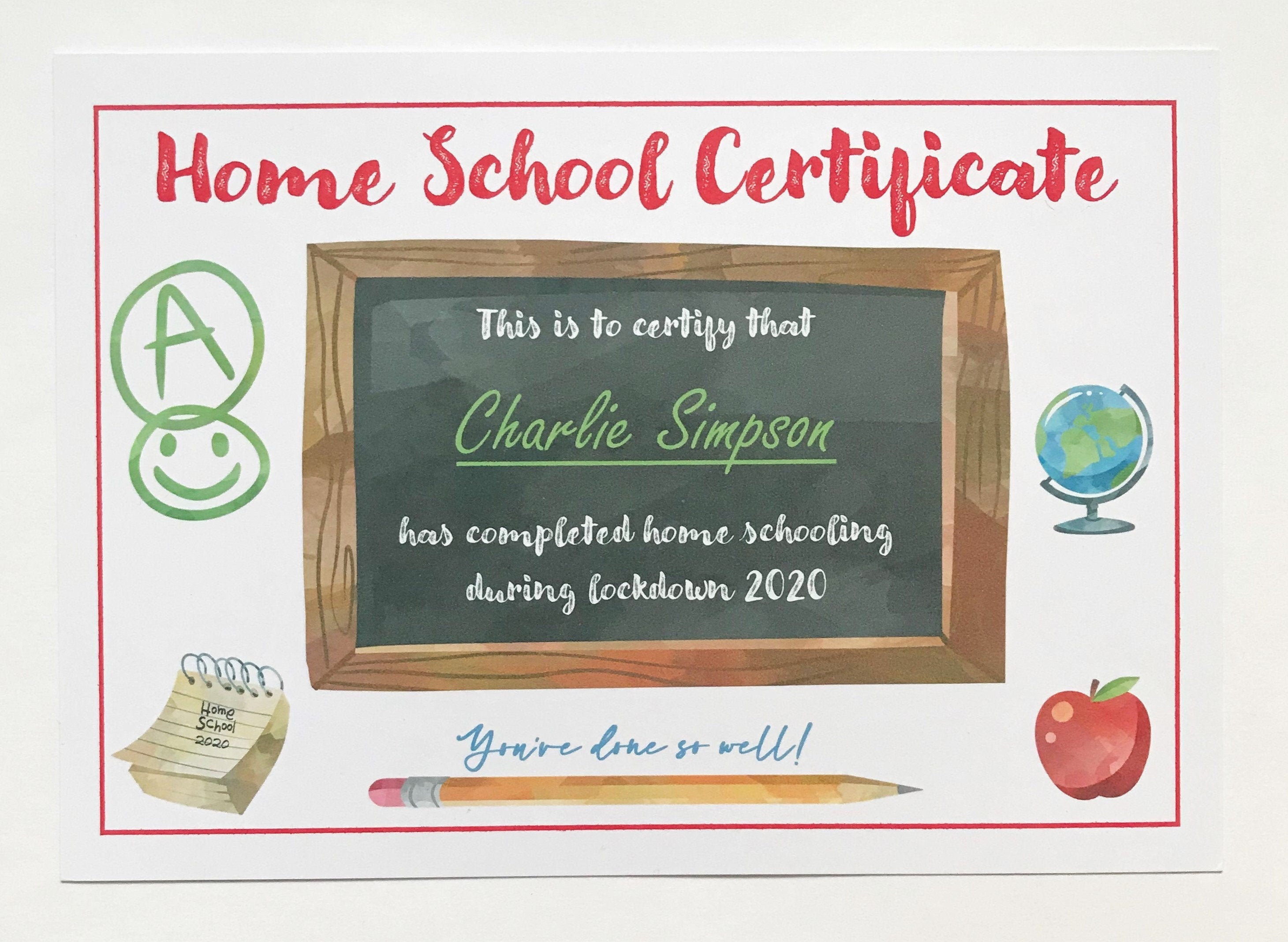 Home School certificate Personalised Stay Home Stay Safe | Etsy