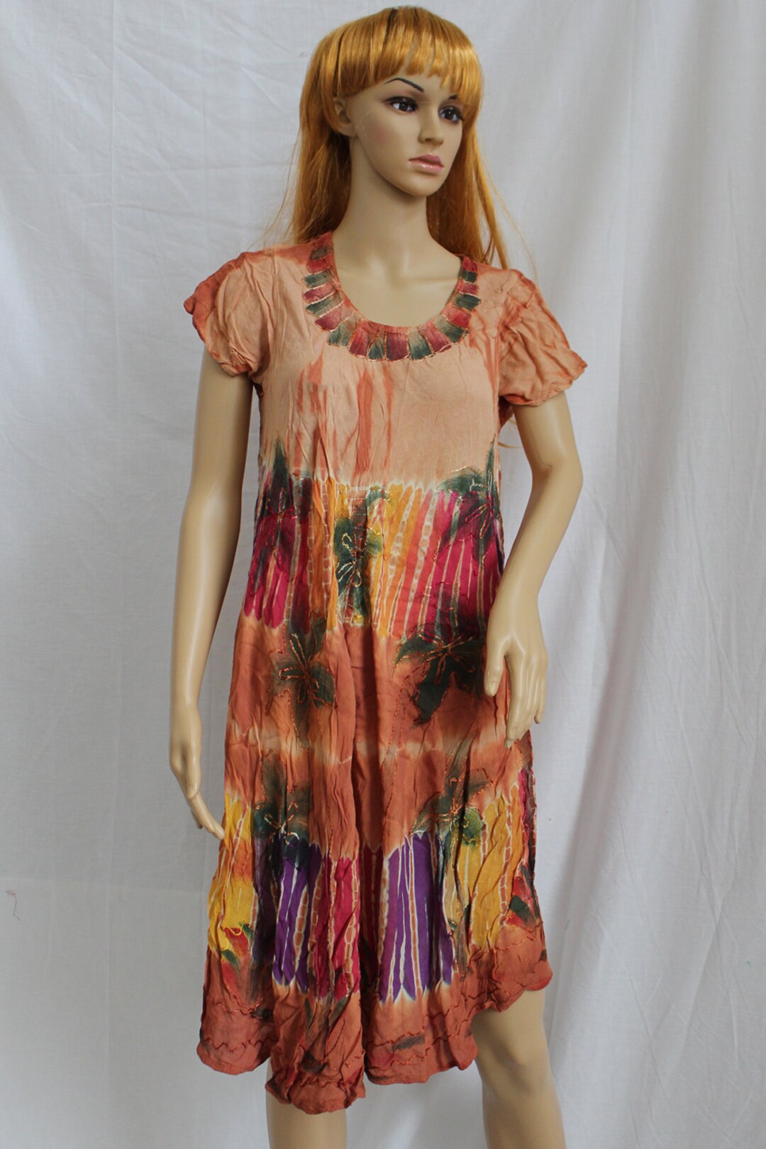 Multicolored Tie Dye Dress Womens Ethnic Sundress Lovely - Etsy