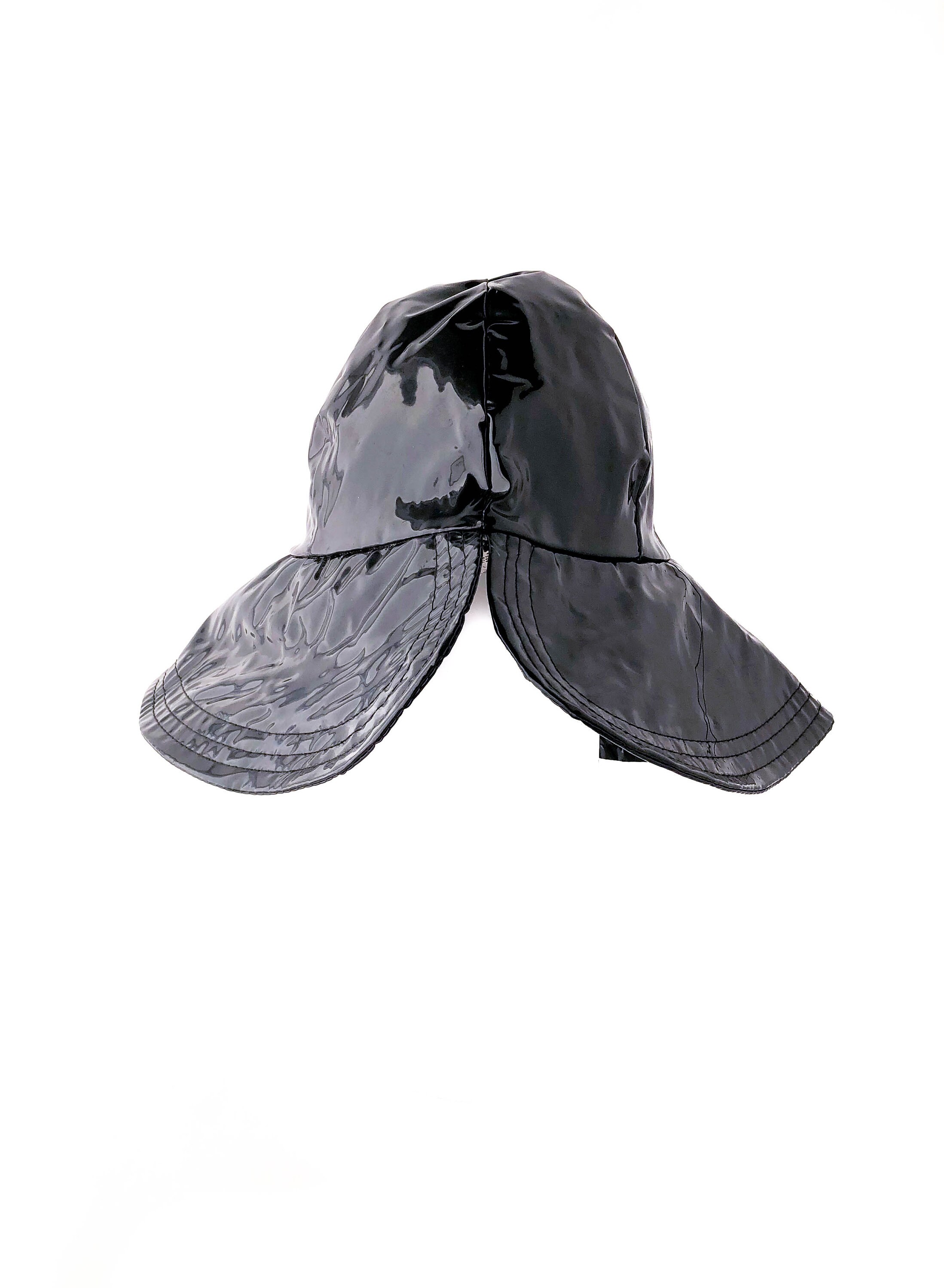 80s Sleek Black Vinyl Rain Hat Shiny Black Fisherman Style Cap - Etsy