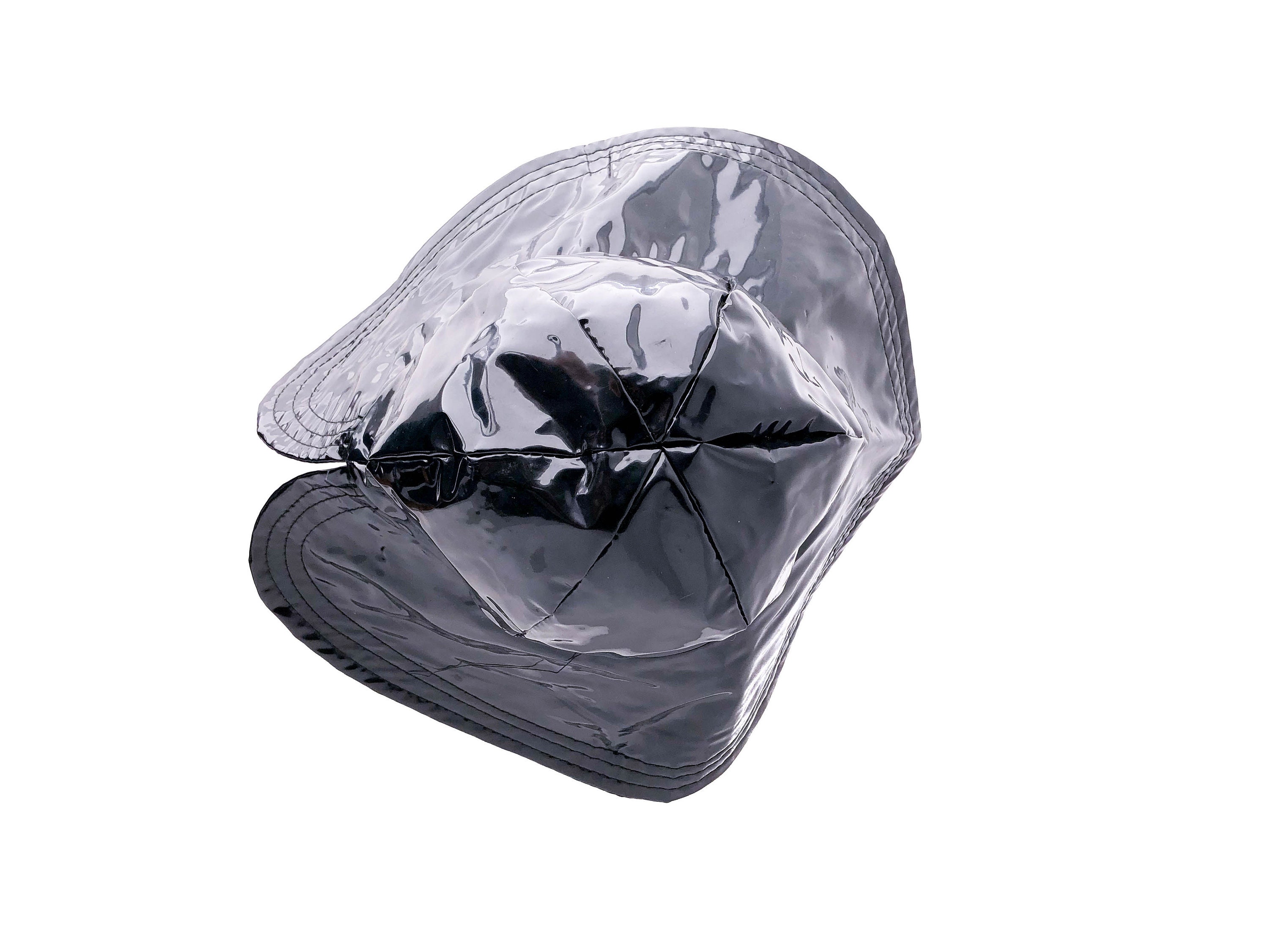 80s Sleek Black Vinyl Rain Hat Shiny Black Fisherman Style Cap - Etsy