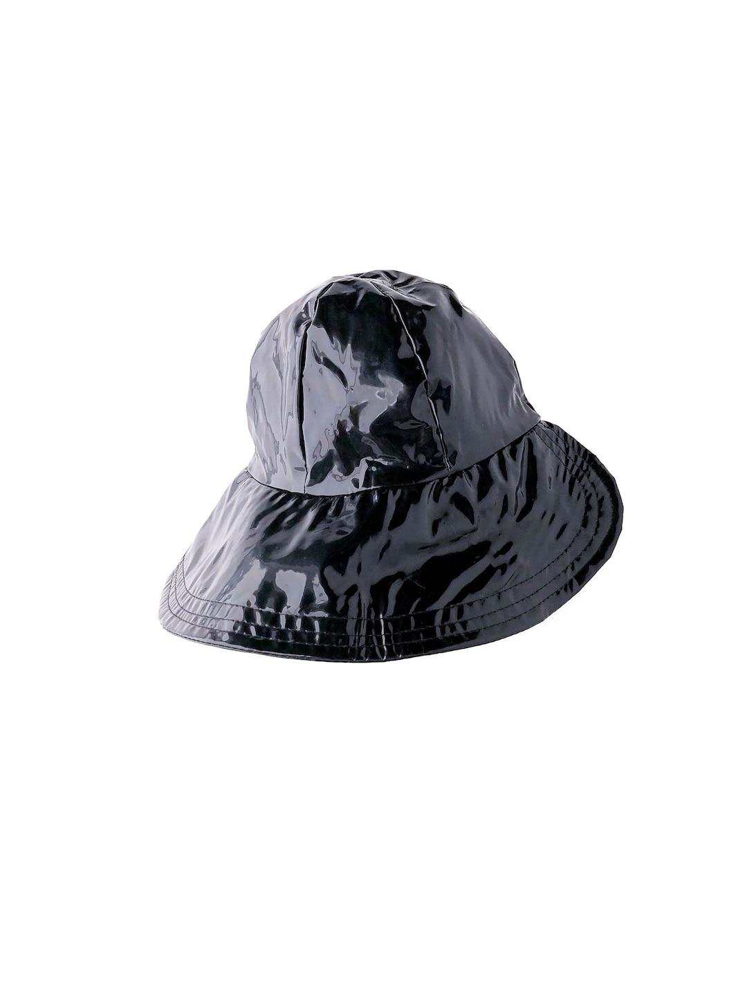 80s Sleek Black Vinyl Rain Hat Shiny Black Fisherman Style Cap - Etsy