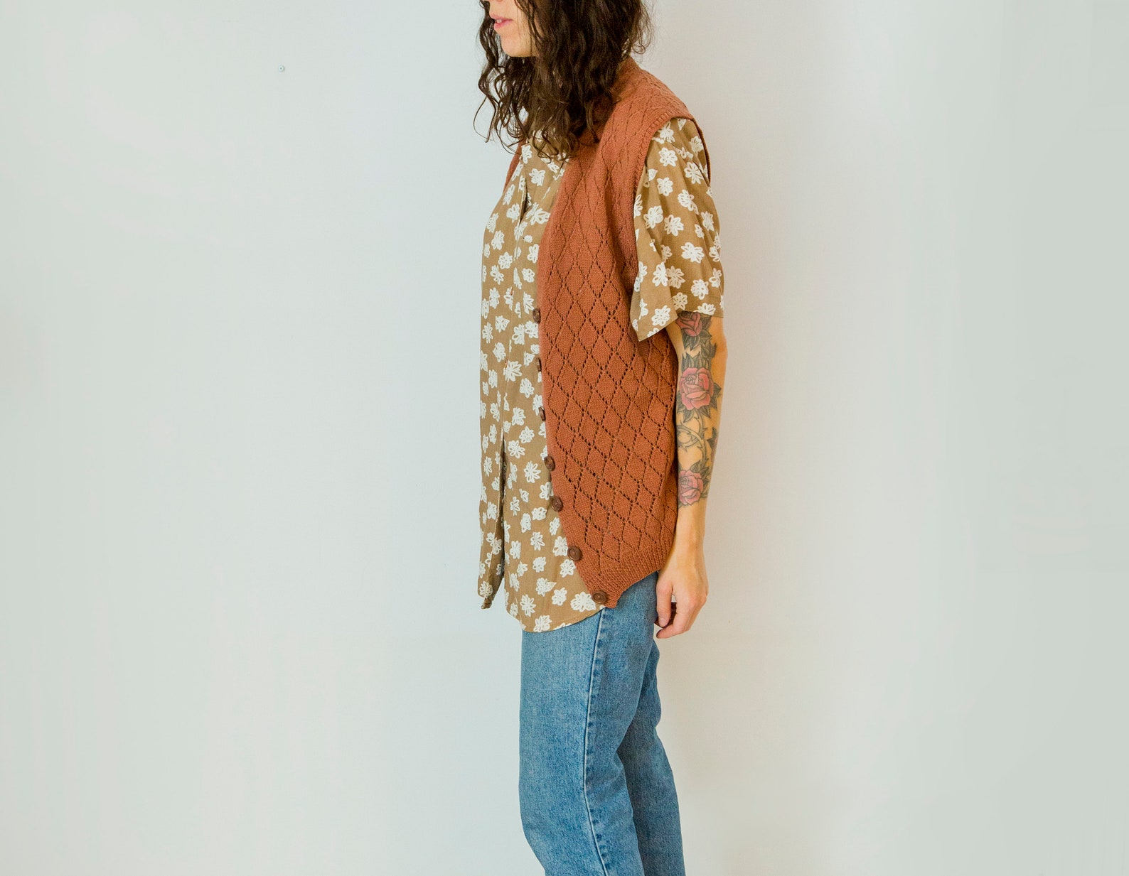 Vintage Knitted Vest Grandma Style Vests Knitted Fashion Beige Brown ...