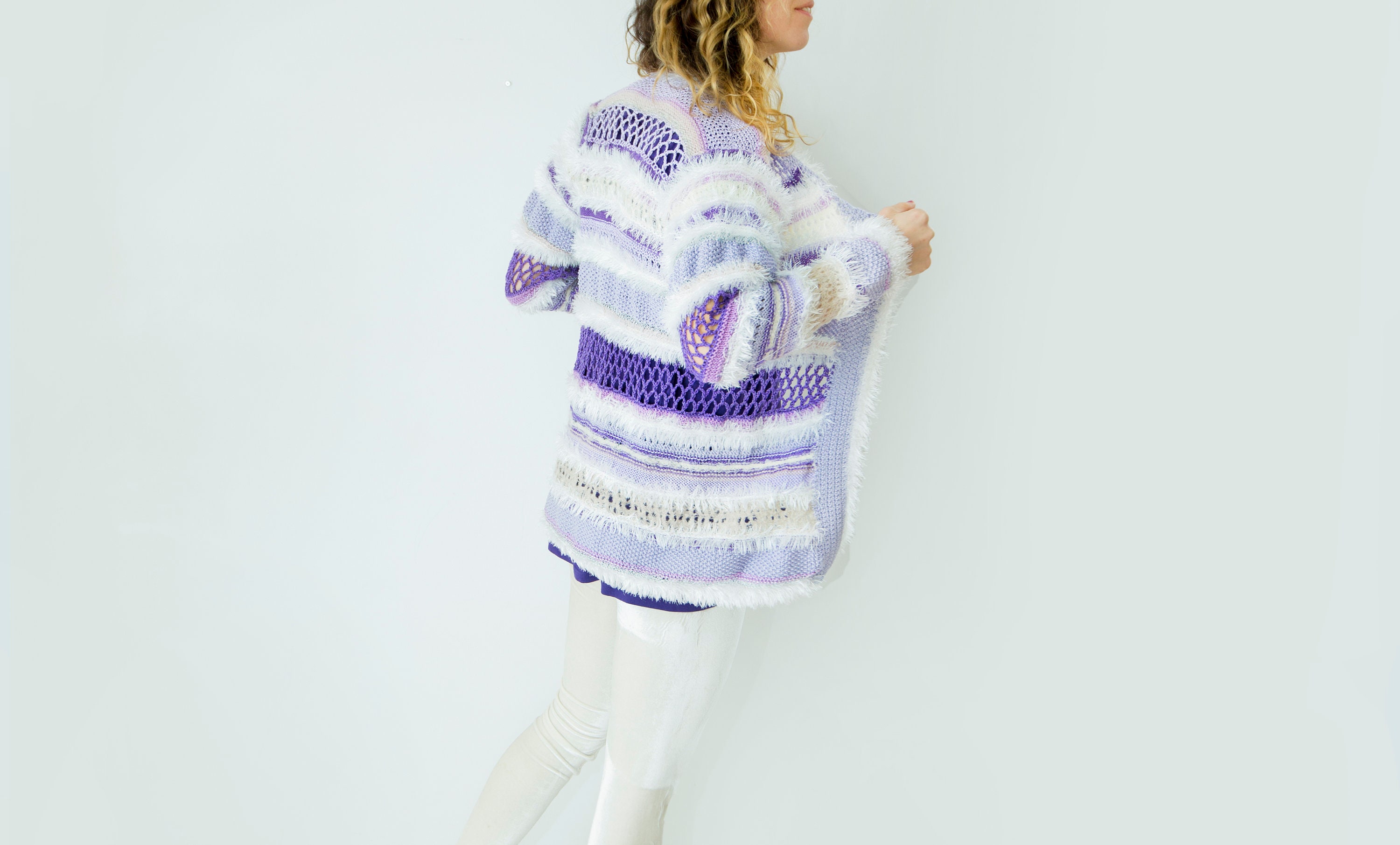 Purple Knitted 80s Extravagant Grandma Rave Cardigan Vintage - Etsy