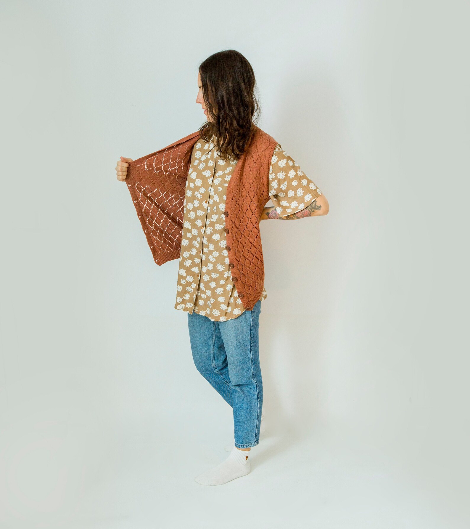 Vintage Knitted Vest Grandma Style Vests Knitted Fashion Beige Brown ...