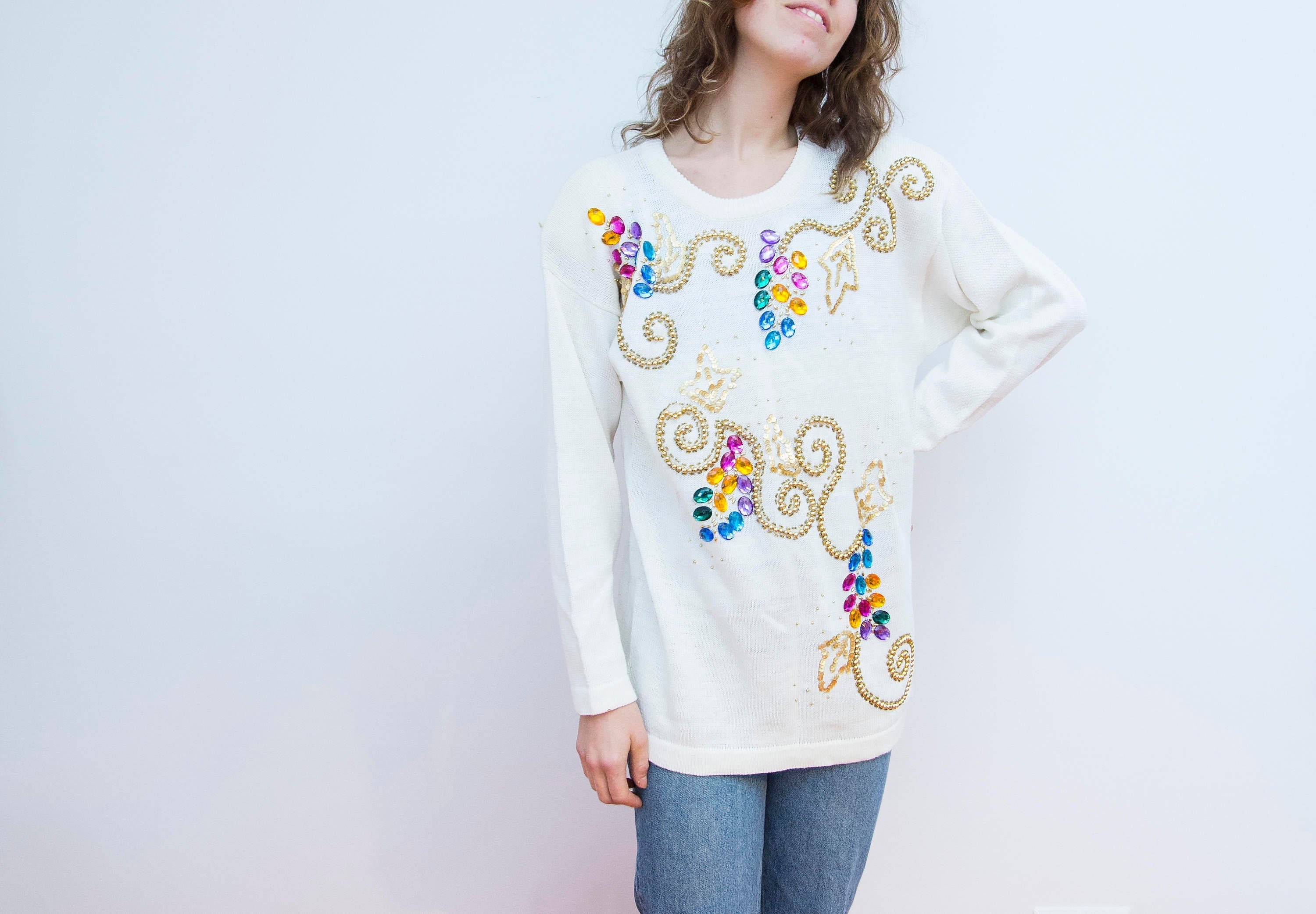 80s Stone Glamour Bling Bling Pimp Glittery Knitted Shirt Evening ...