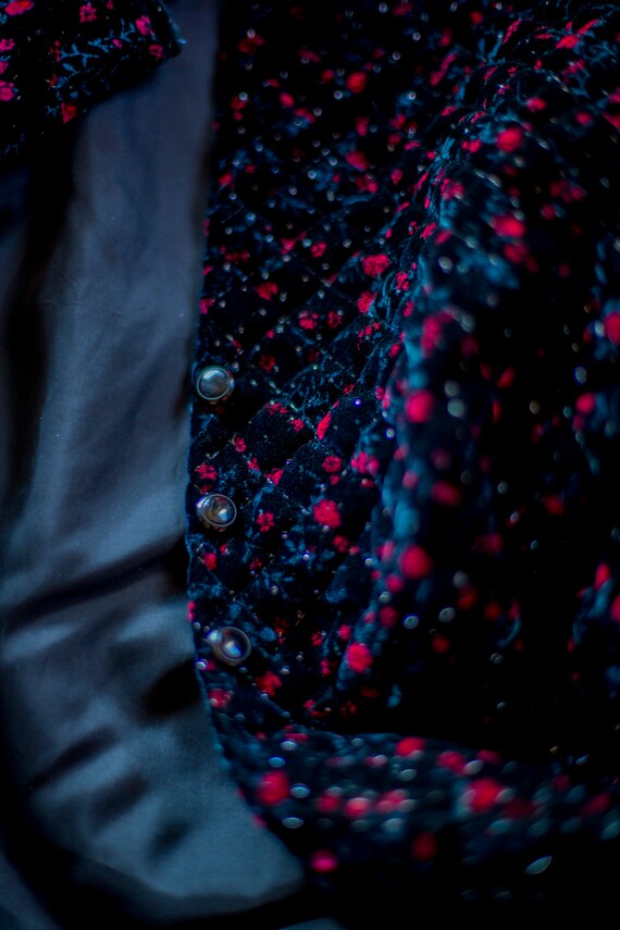 Early 90s Quilted Black Rose Jacket Vintage Bomber Fa… - Gem