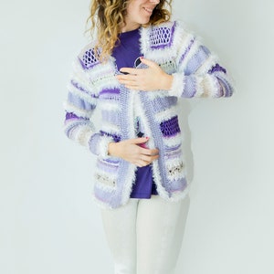 Purple Knitted 80s Extravagant Grandma Rave Cardigan Vintage 90s ...