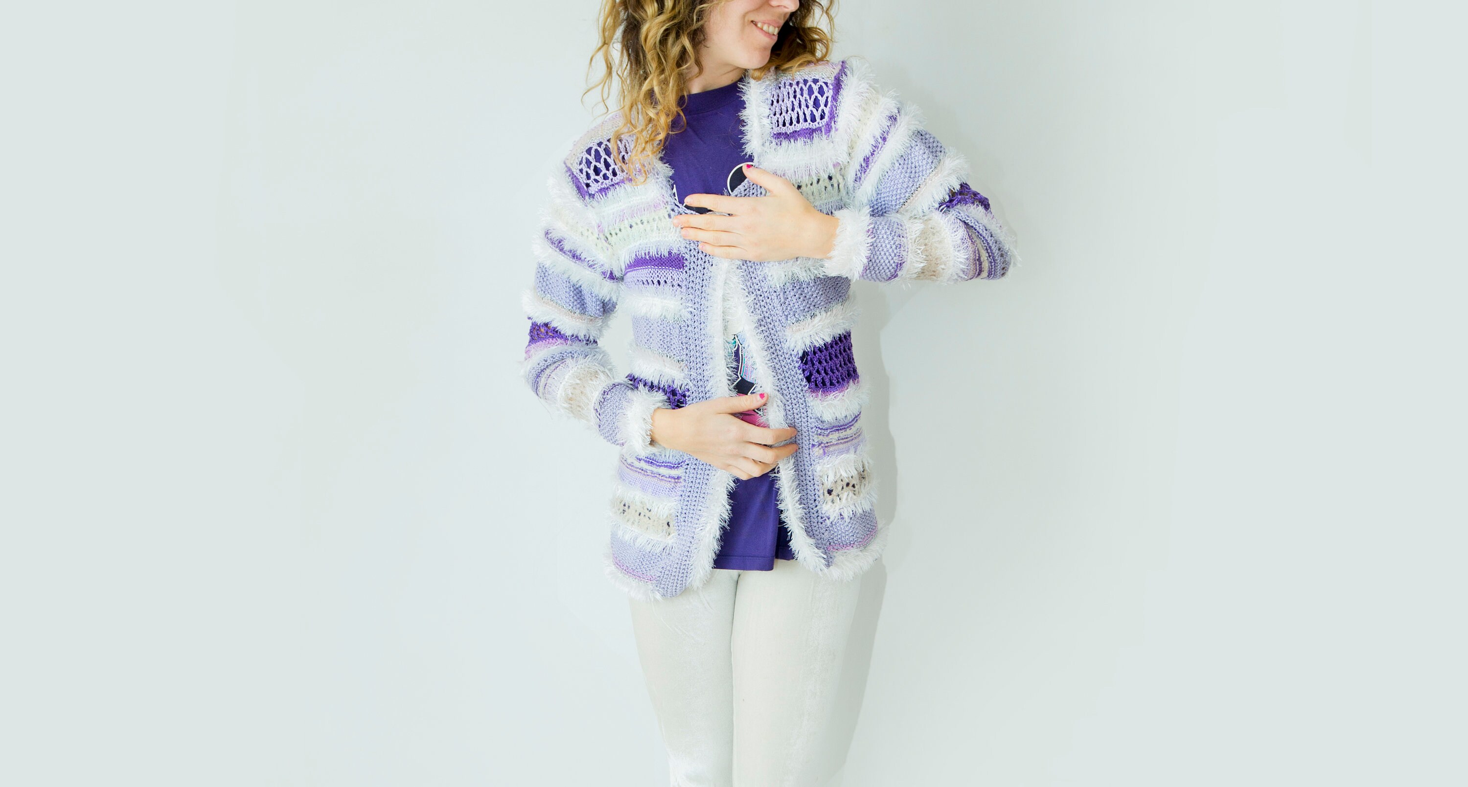 Purple Knitted 80s Extravagant Grandma Rave Cardigan Vintage 90s ...