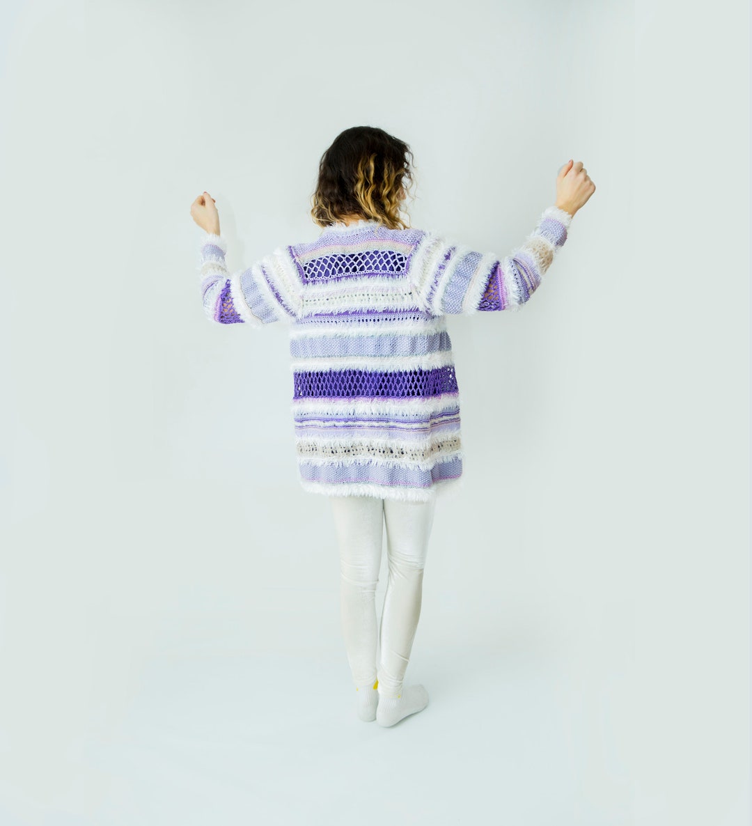 Purple Knitted 80s Extravagant Grandma Rave Cardigan Vintage - Etsy