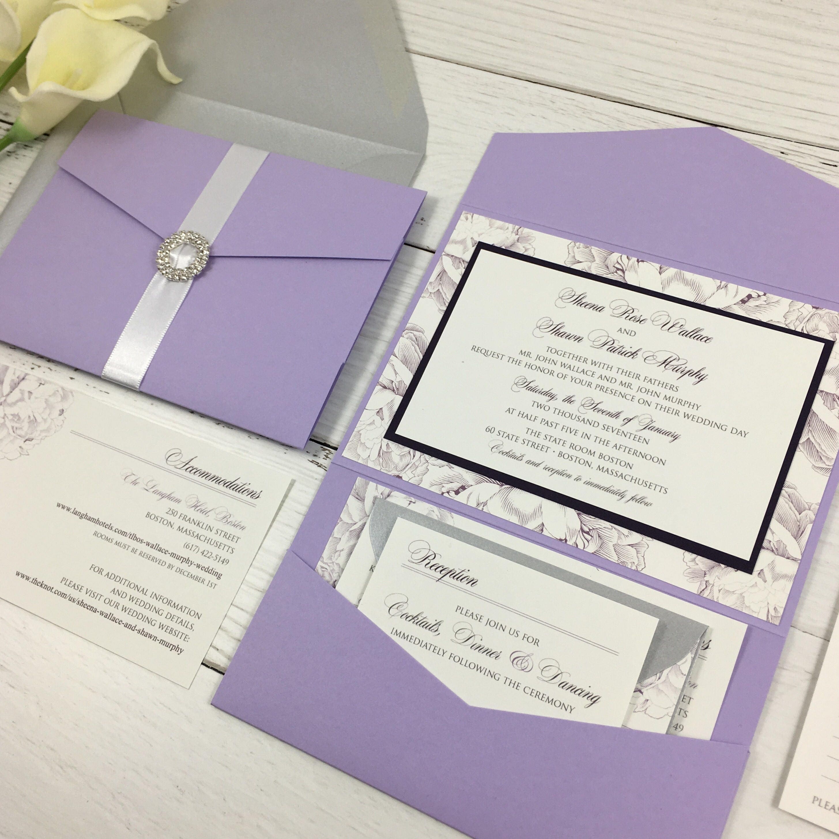 Lavender and Silver Wedding Invitation Lilac Floral Wedding | Etsy