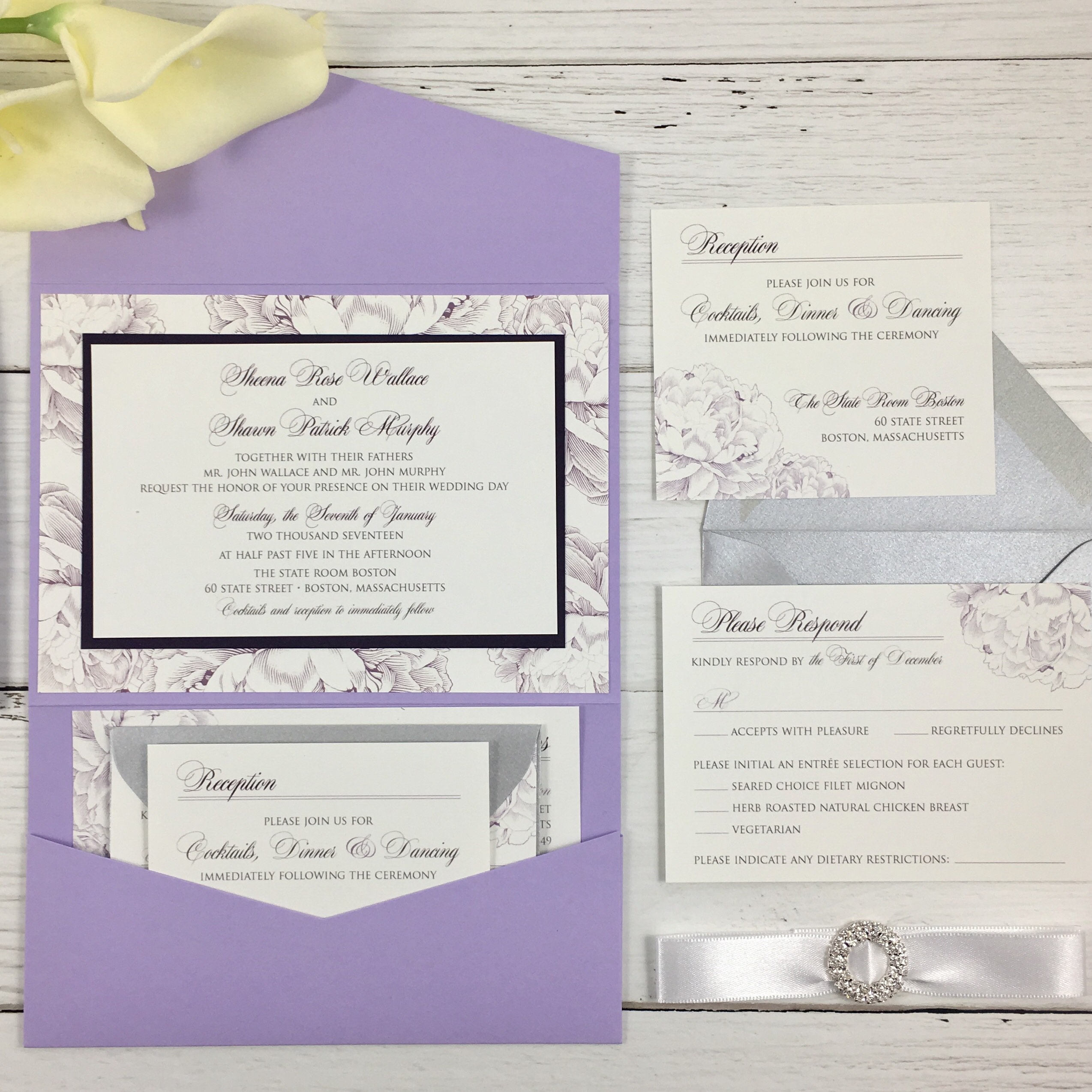 Lavender and Silver Wedding Invitation Lilac Floral Wedding | Etsy