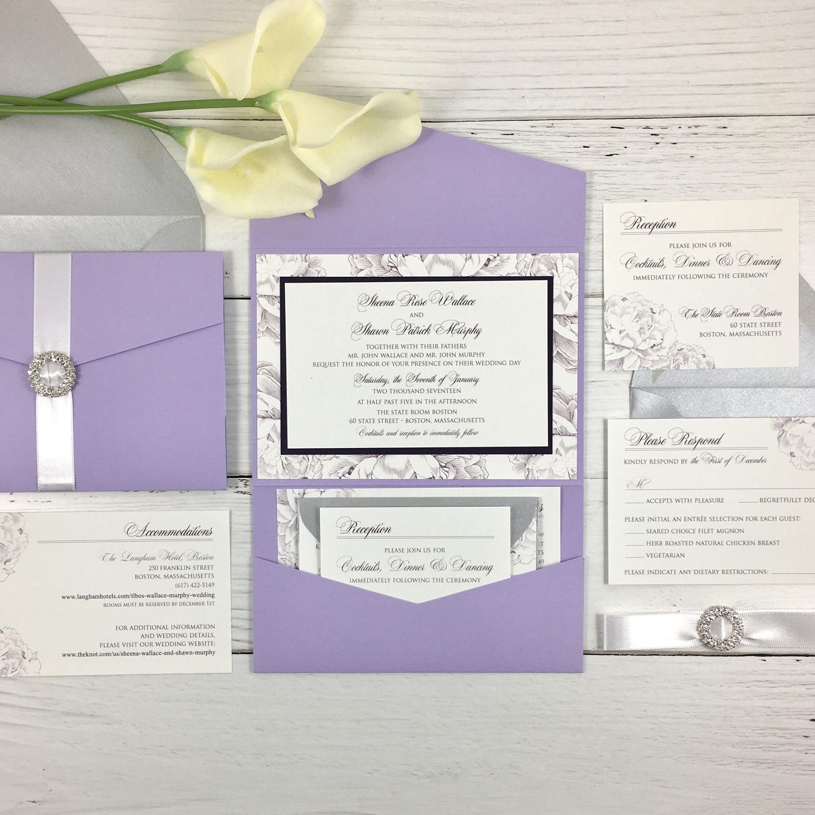 Lavender and Silver Wedding Invitation Lilac Floral Wedding | Etsy