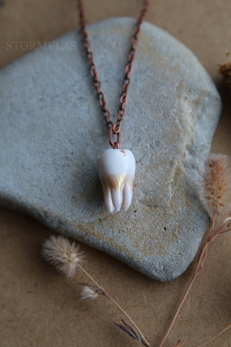 Realistic Molar Pendant Tooth Fang Necklace Polymer Clay Hand Sculpted ...