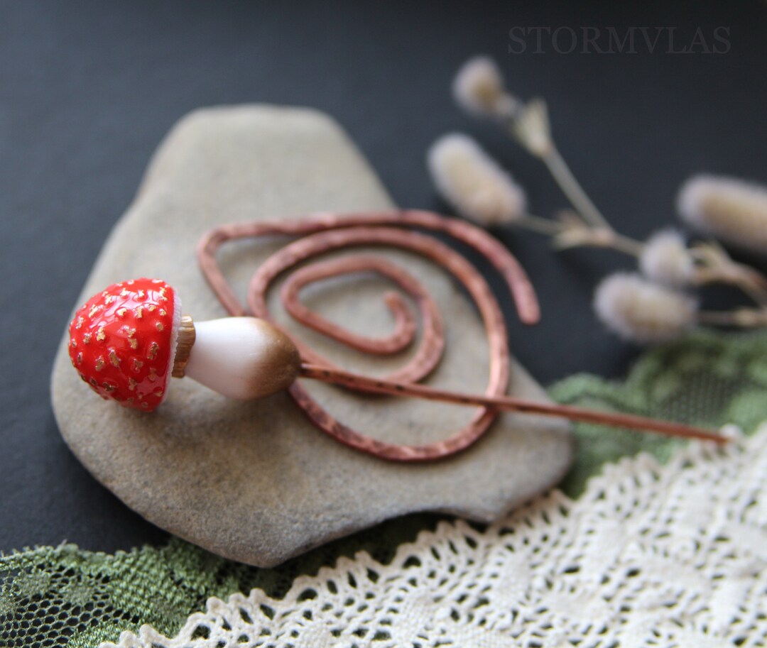 Mushroom Stick Pin Antique Style Plant Shawl Pin Spiral Scarf Pin ...