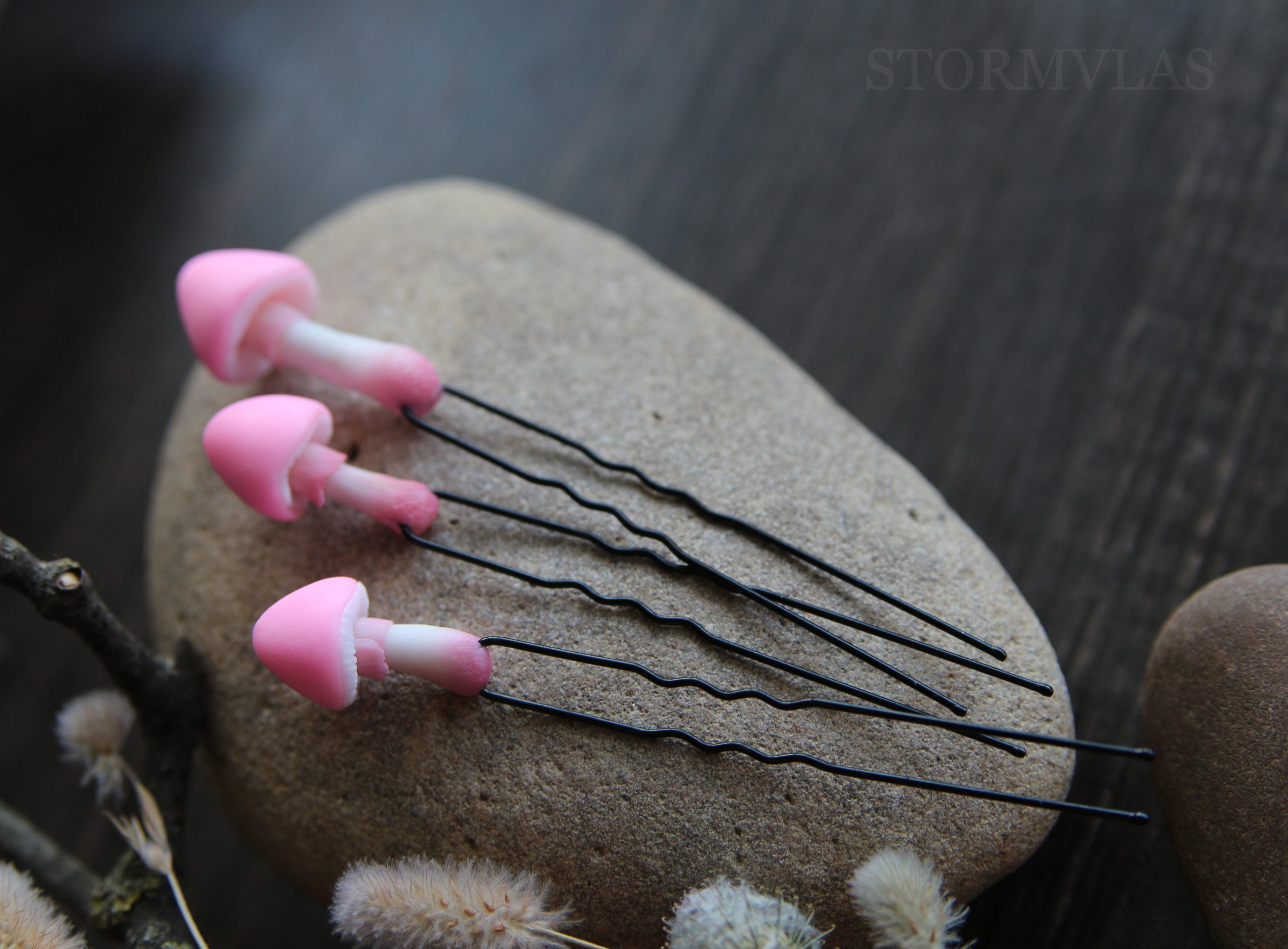 3 Pieces Set Pink Mushroom Hair Pins Amanita Hair Jewelry Hair - Etsy