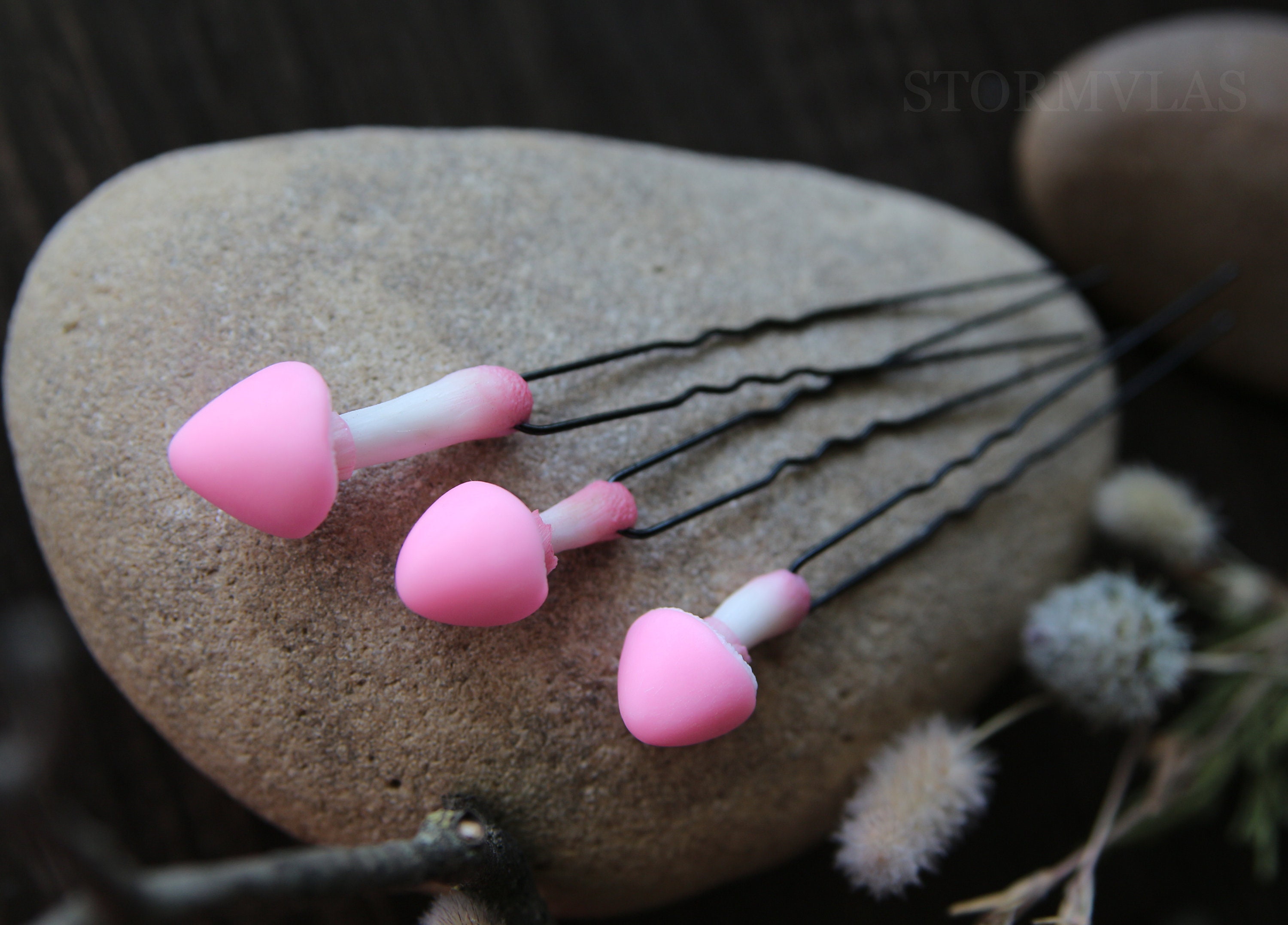3 Pieces Set Pink Mushroom Hair Pins Amanita Hair Jewelry Hair - Etsy