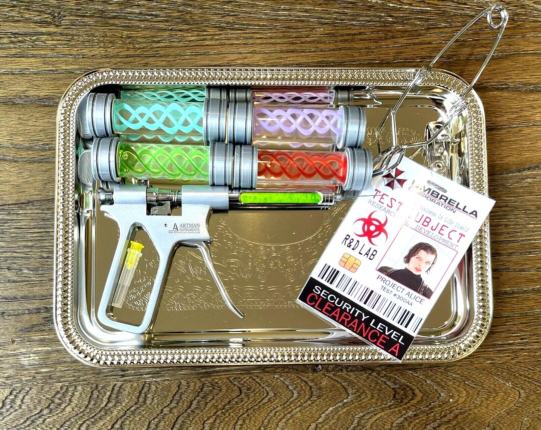 Resident Evil Metal Syringe T-virus Antidotes Tray ID Clamp Umbrella ...