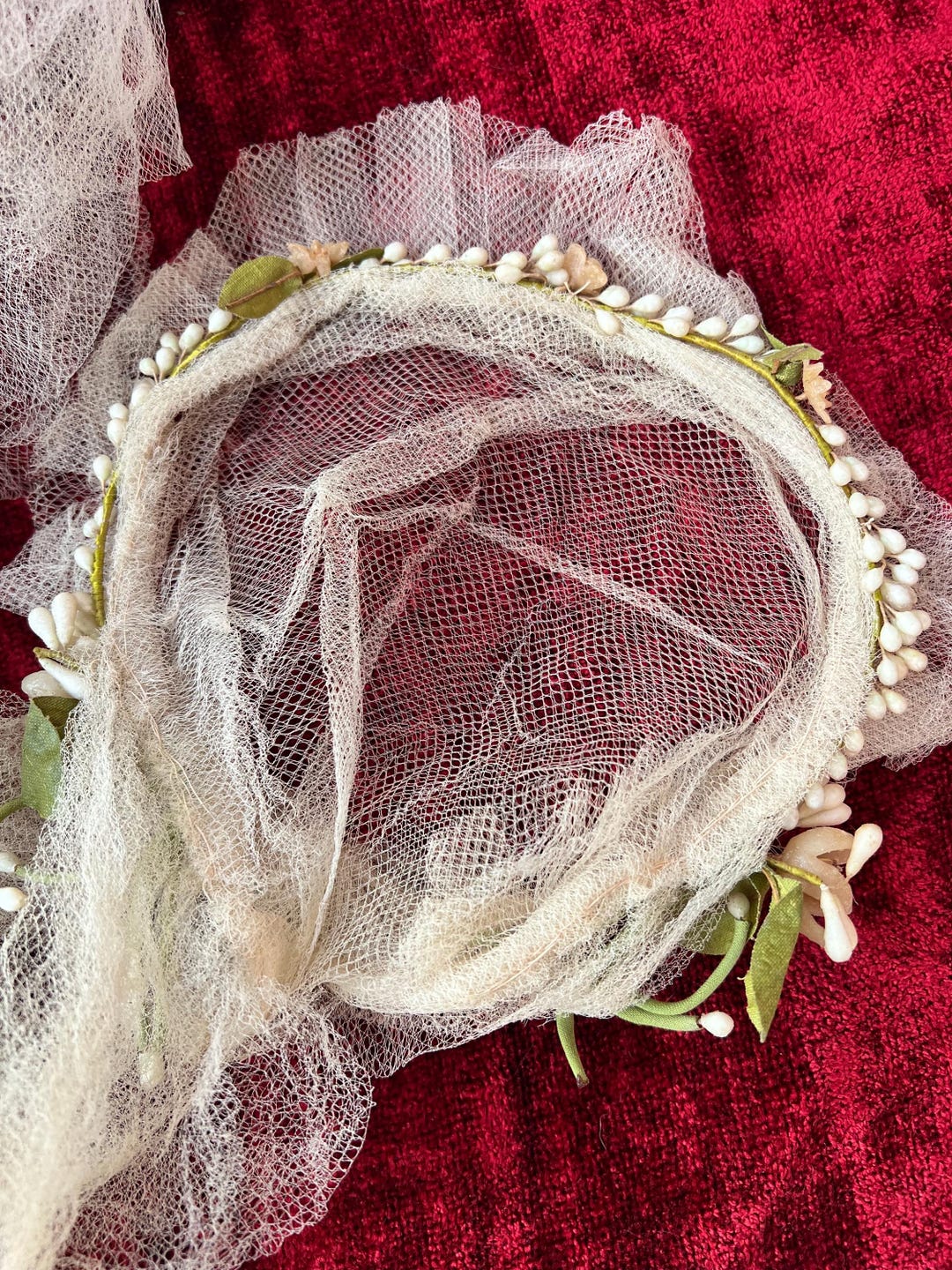 Vintage 1920s Bridal Wax Flower Crown and Net Veil - Etsy