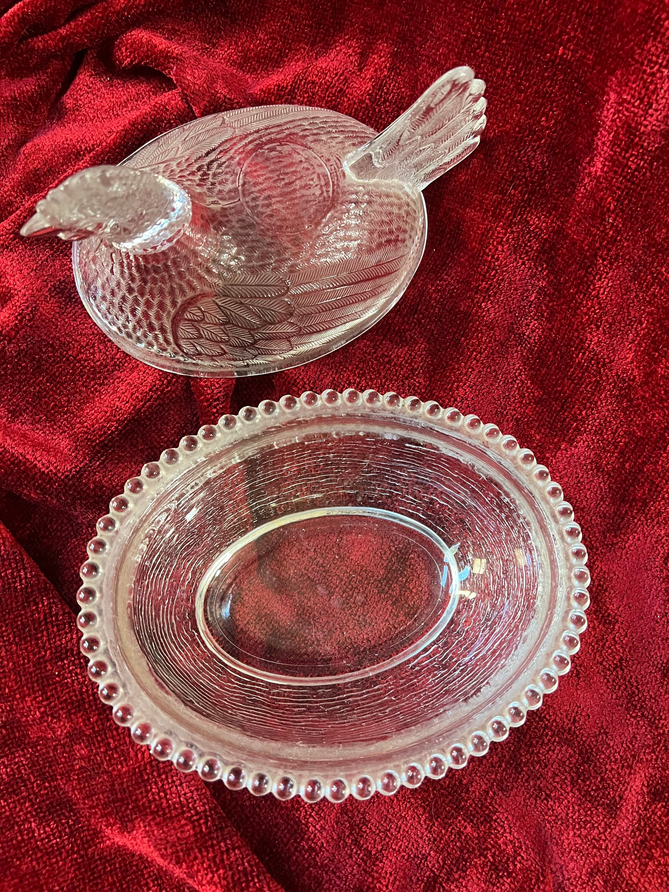 Vintage Clear Glass Chicken Nesting Covered Dish - Etsy