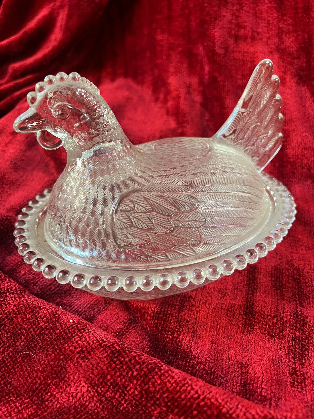 Vintage Clear Glass Chicken Nesting Covered Dish - Etsy