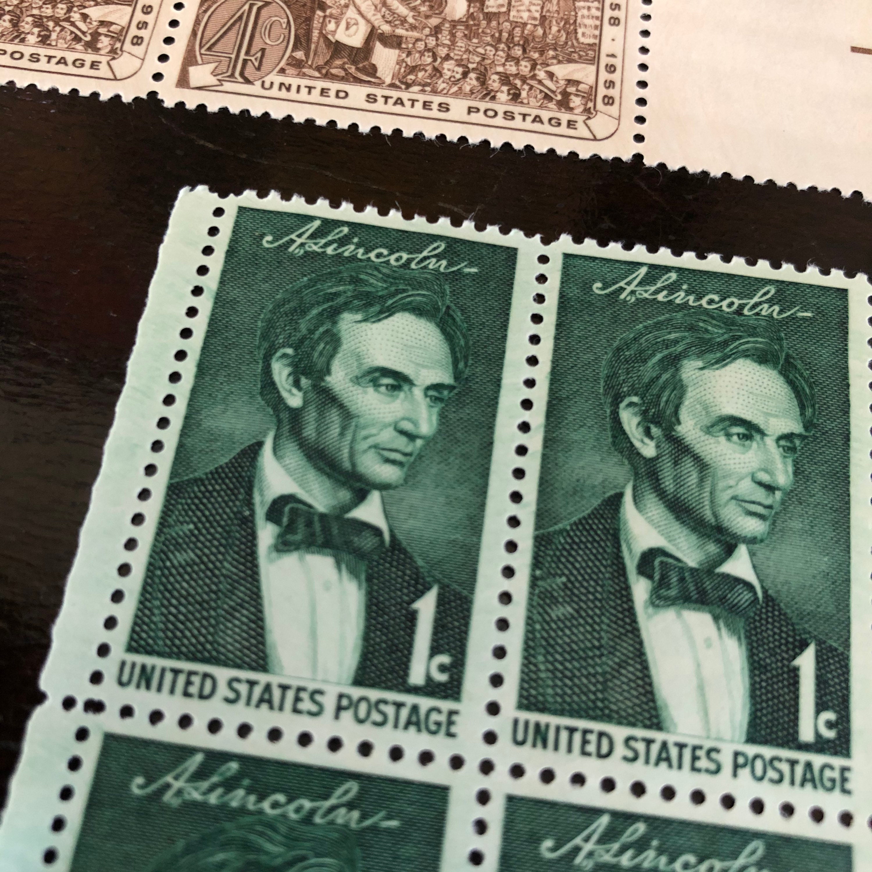 Four Different Sets of Four 1958 Stamps of President Abraham Lincoln ...