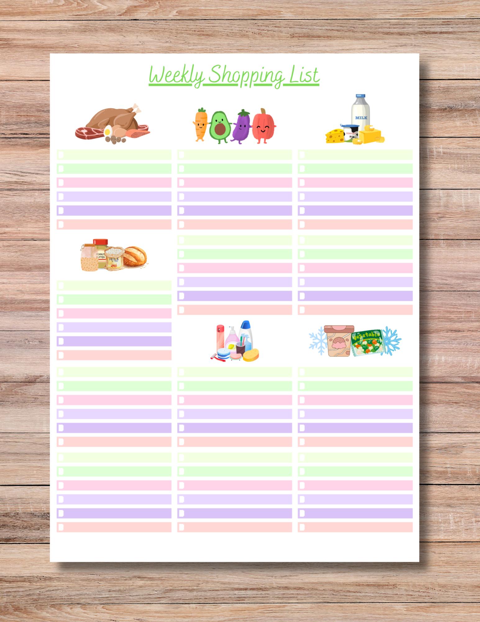 Printable Weekly Grocery List and Meal Planner, Blank Grocery and Meal ...