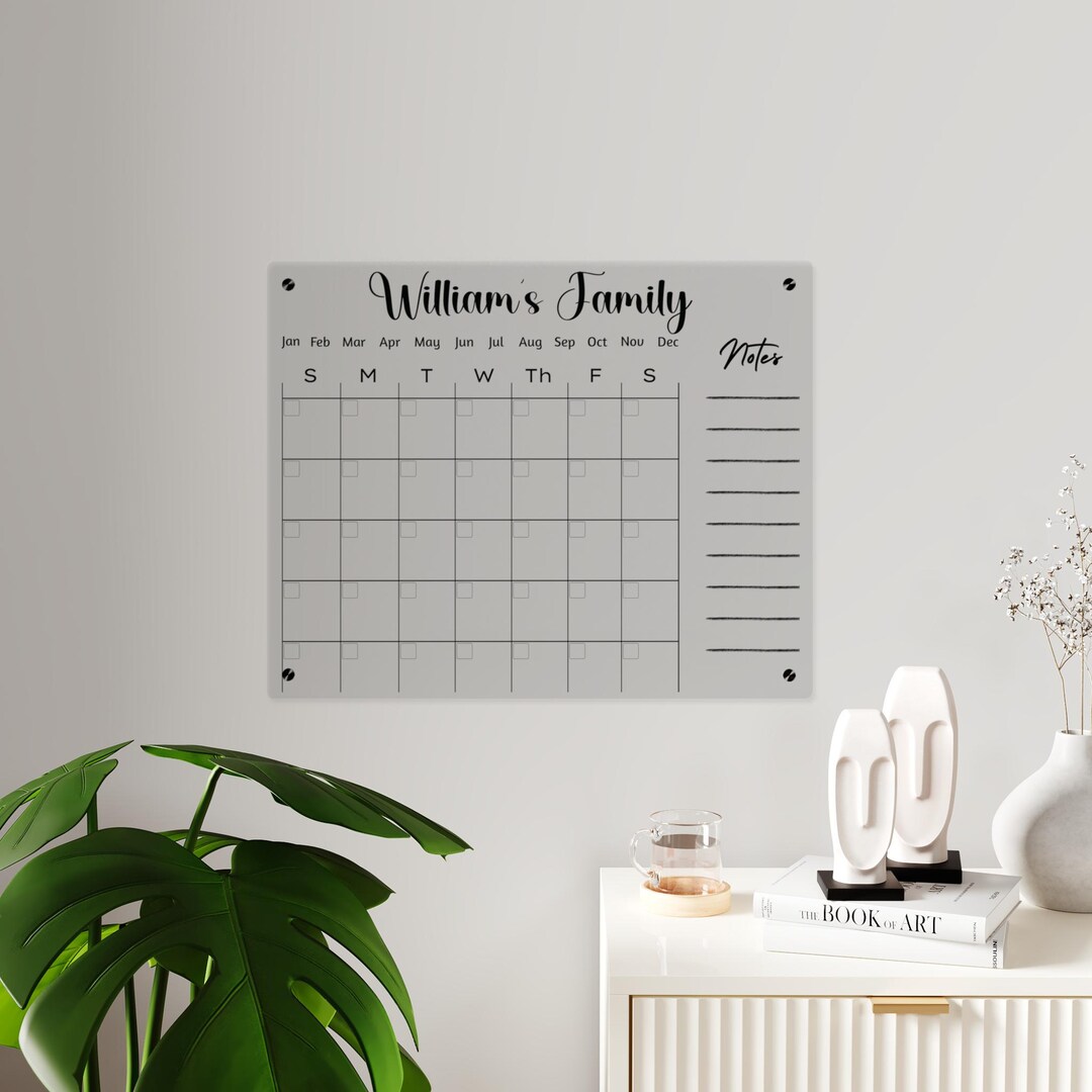 Acrylic Monthly Calendar for Wall, Custom Dry Erase Family Planner ...