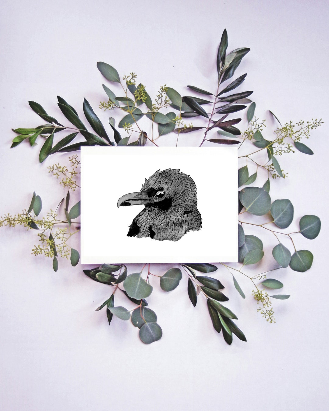 Crow Raven Corvid Bird Realistic Ink Drawing Art Artwork Print Unframed ...