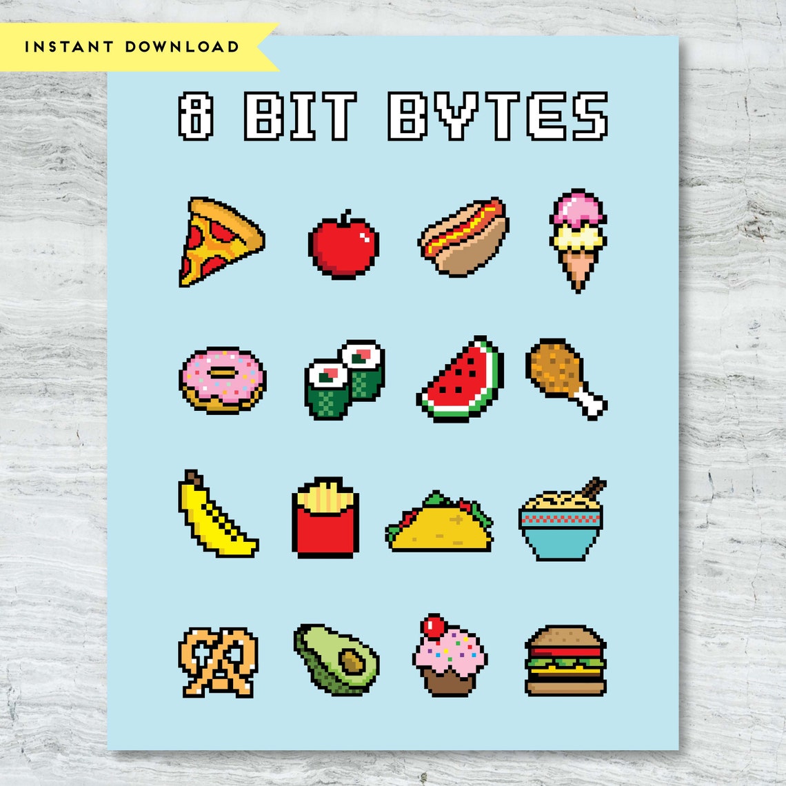 8 Bit Bytes Nerdy Fun Food Art Print 8x10 INSTANT DOWNLOAD | Etsy